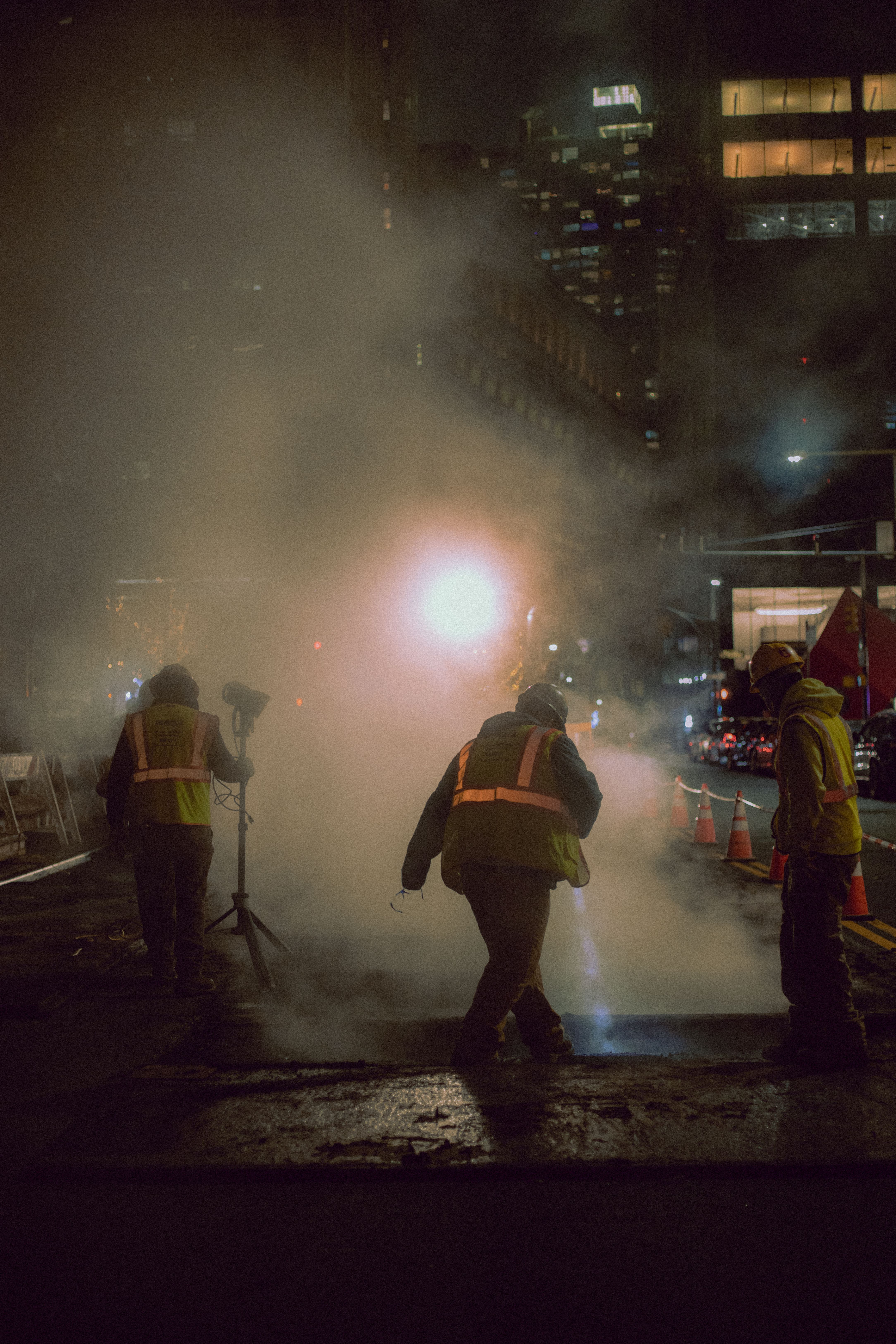 Construction Workers on Street at Night · Free Stock Photo