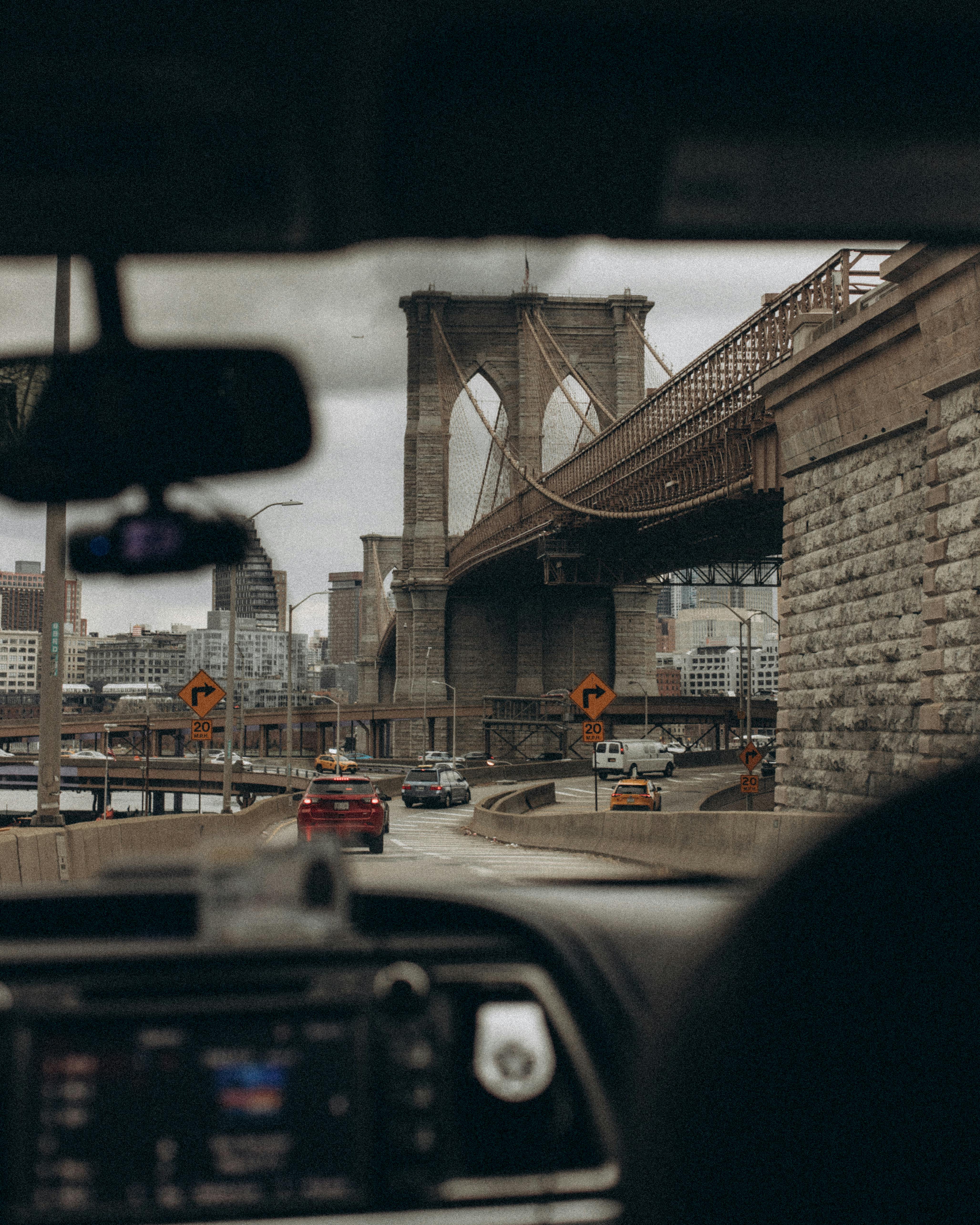 Brooklyn Bridge behind Windshield · Free Stock Photo
