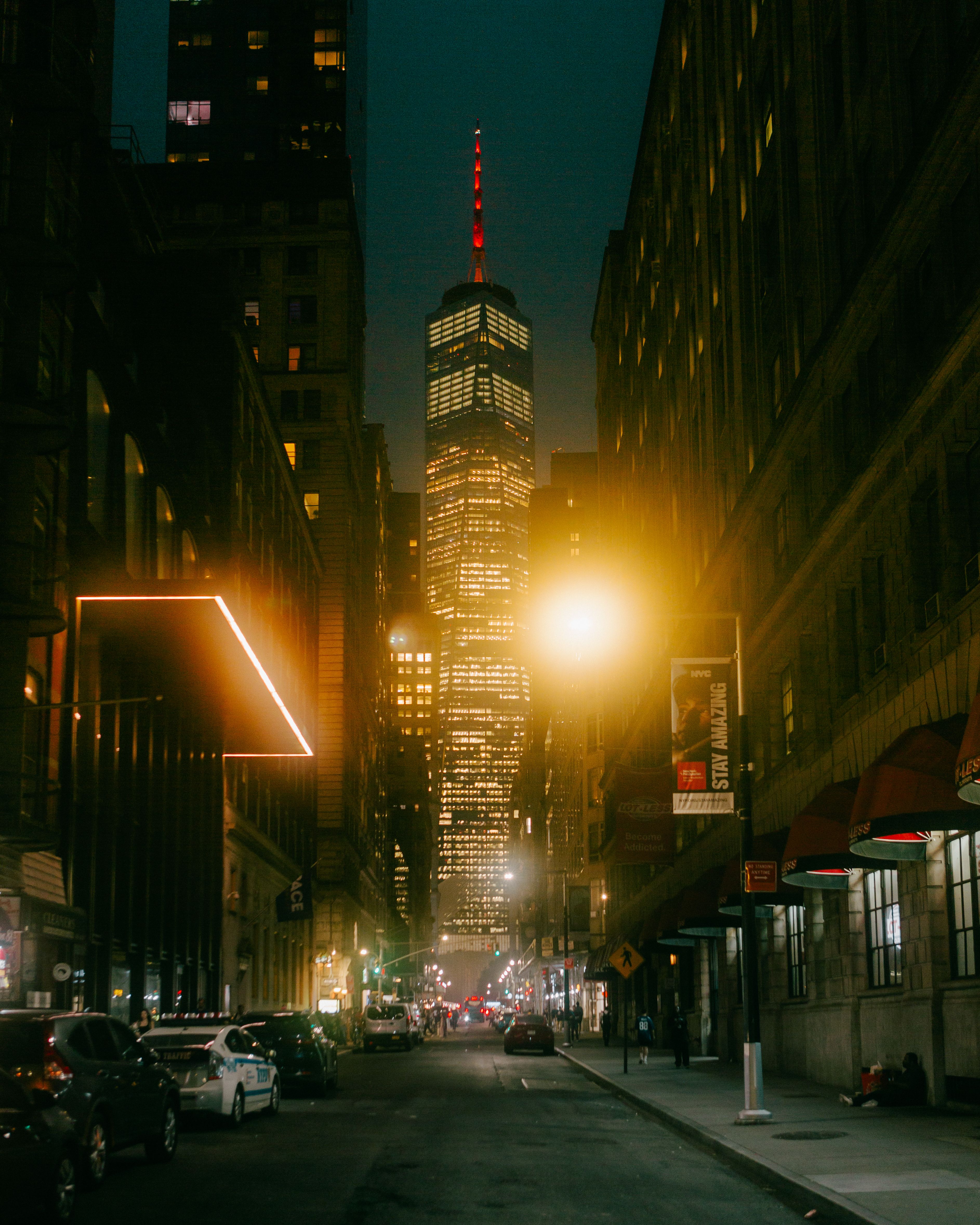 Skyscraper behind Street at Night · Free Stock Photo