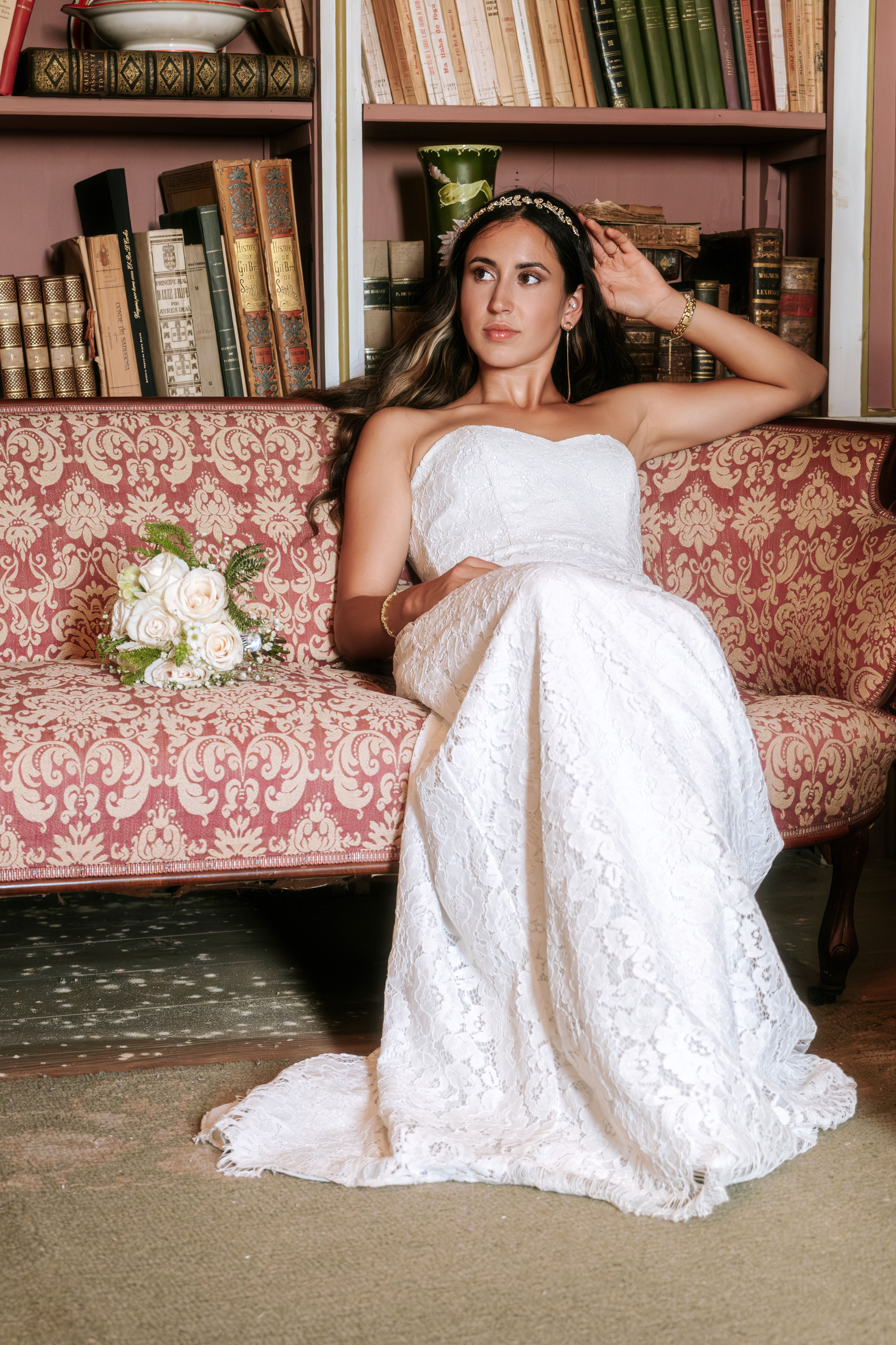 Bride in Wedding Dress Sitting on Couch · Free Stock Photo