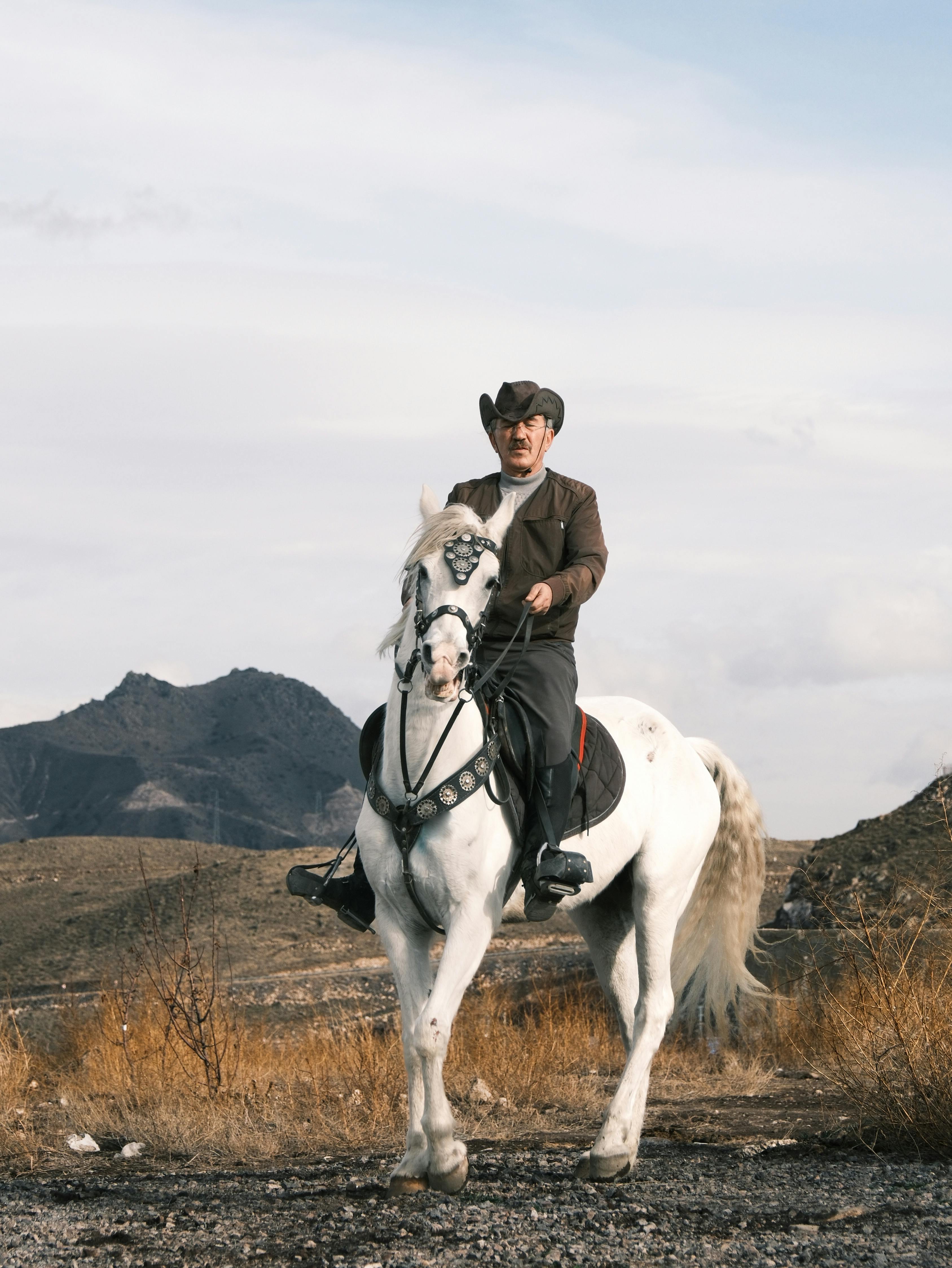 Man on White Horse Next to Dog on Grassy Field · Free Stock Photo