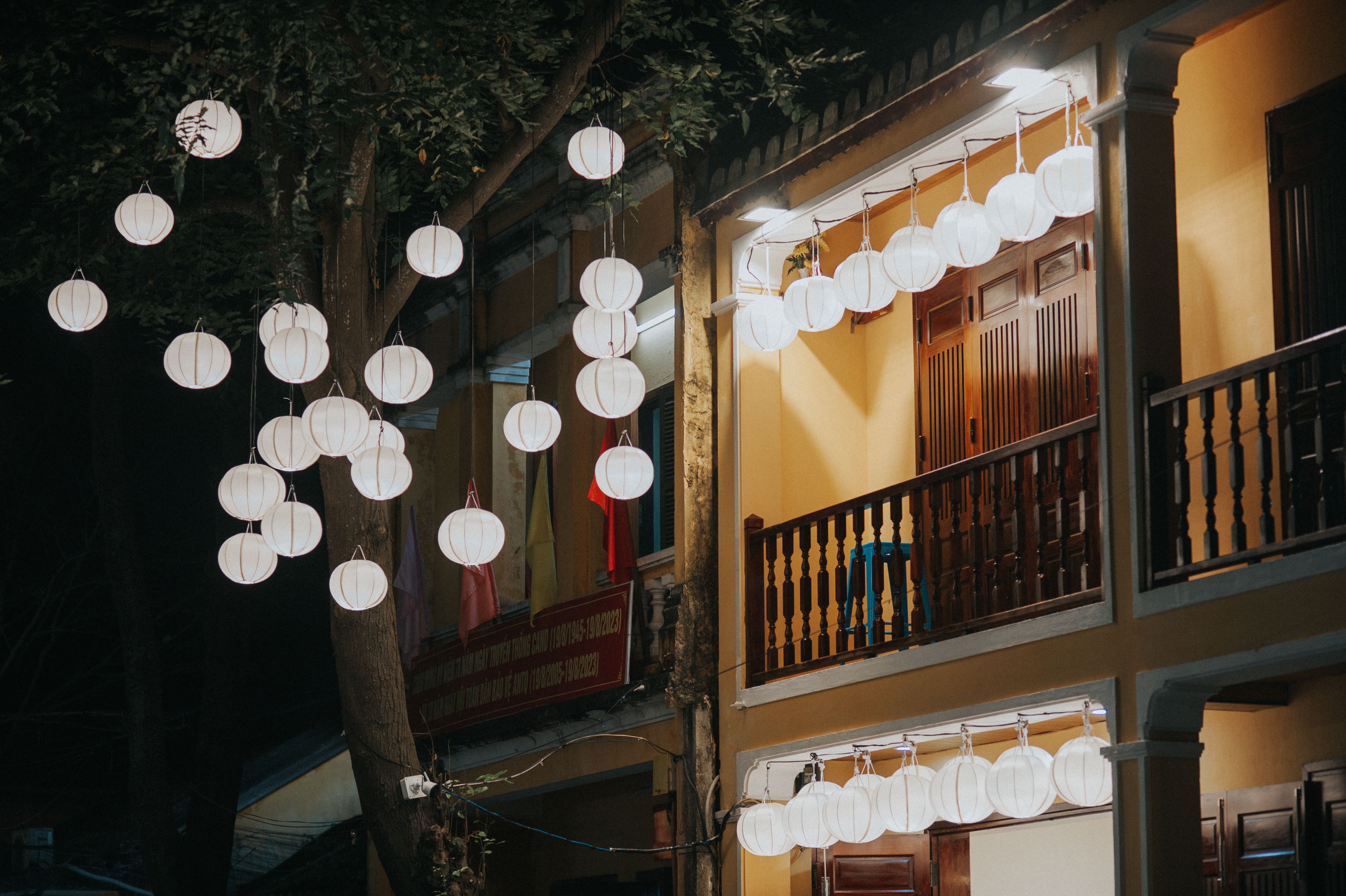String Lights on Street during Night Time · Free Stock Photo