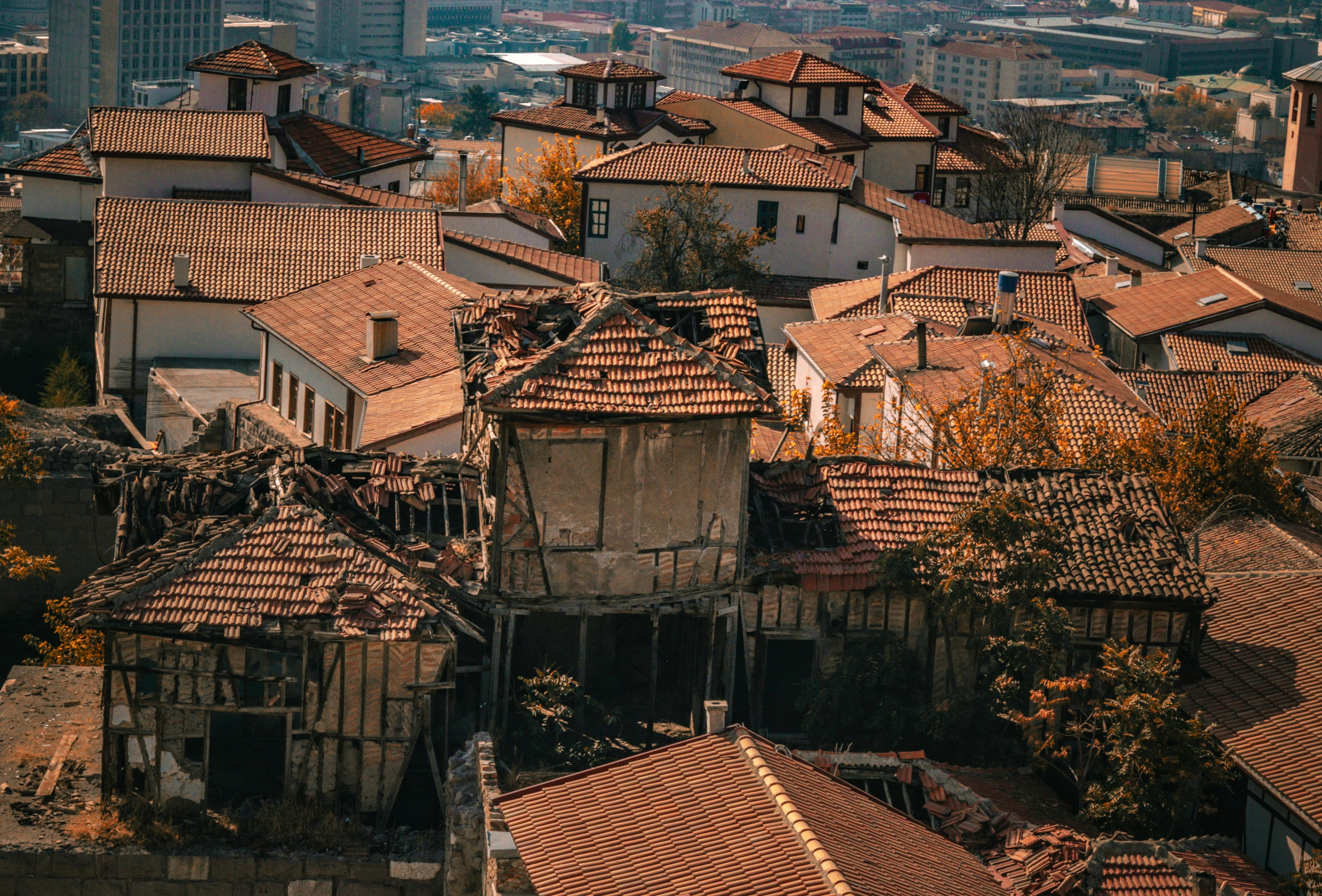 An aerial view of a city with many old buildings · Free Stock Photo