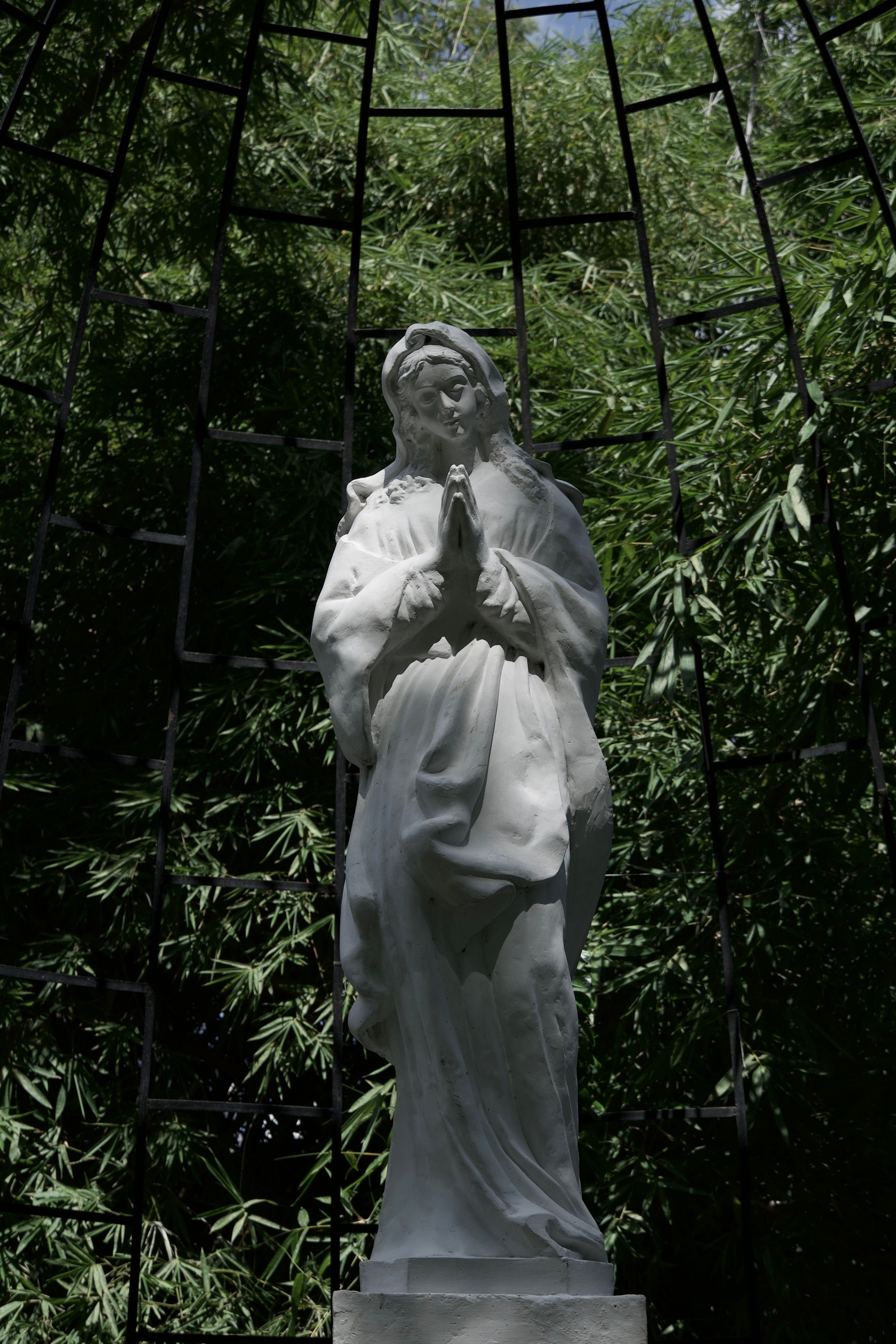 Statue of Virgin Mary Surrounded with Bushes · Free Stock Photo