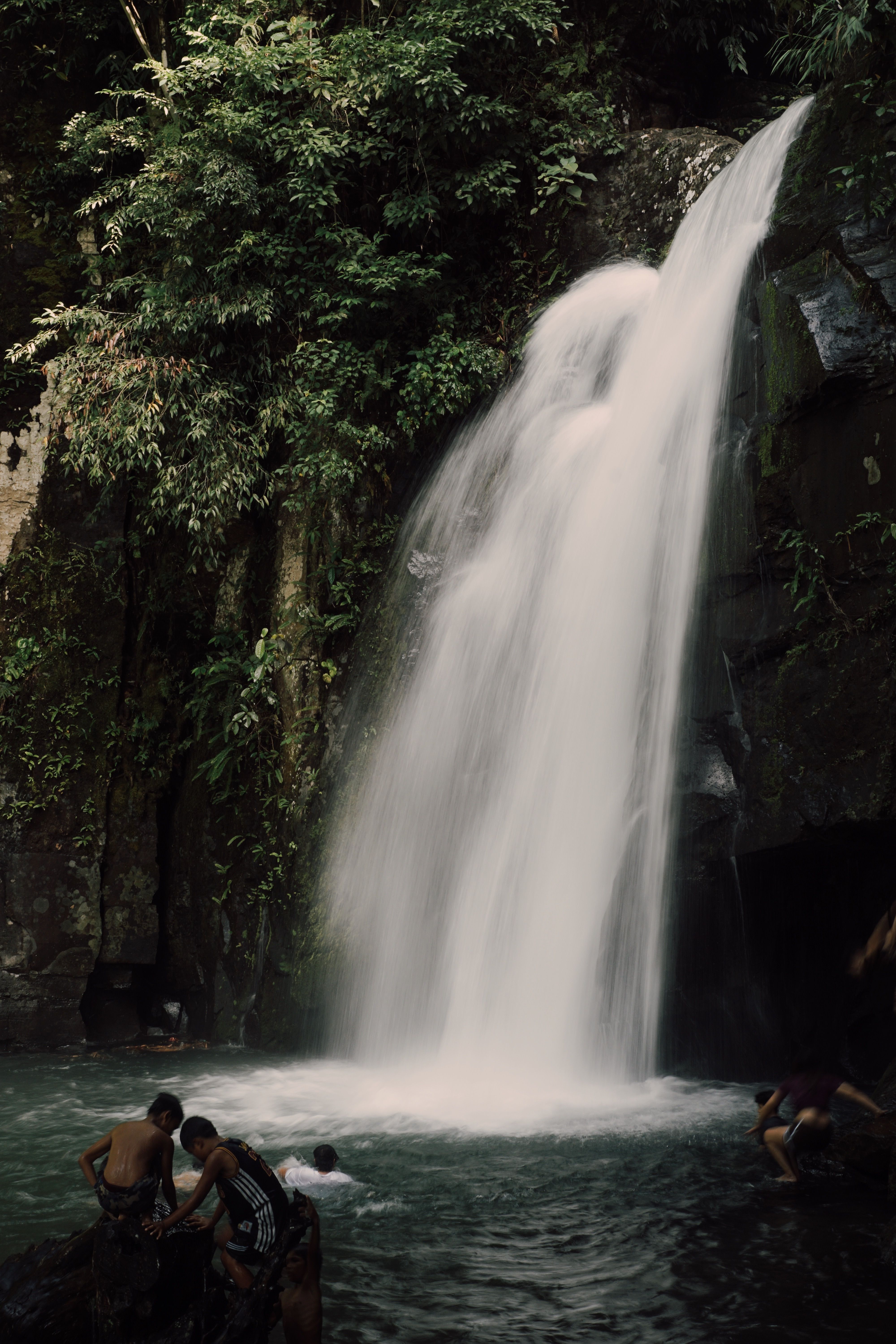 People by Waterfall in Forest · Free Stock Photo