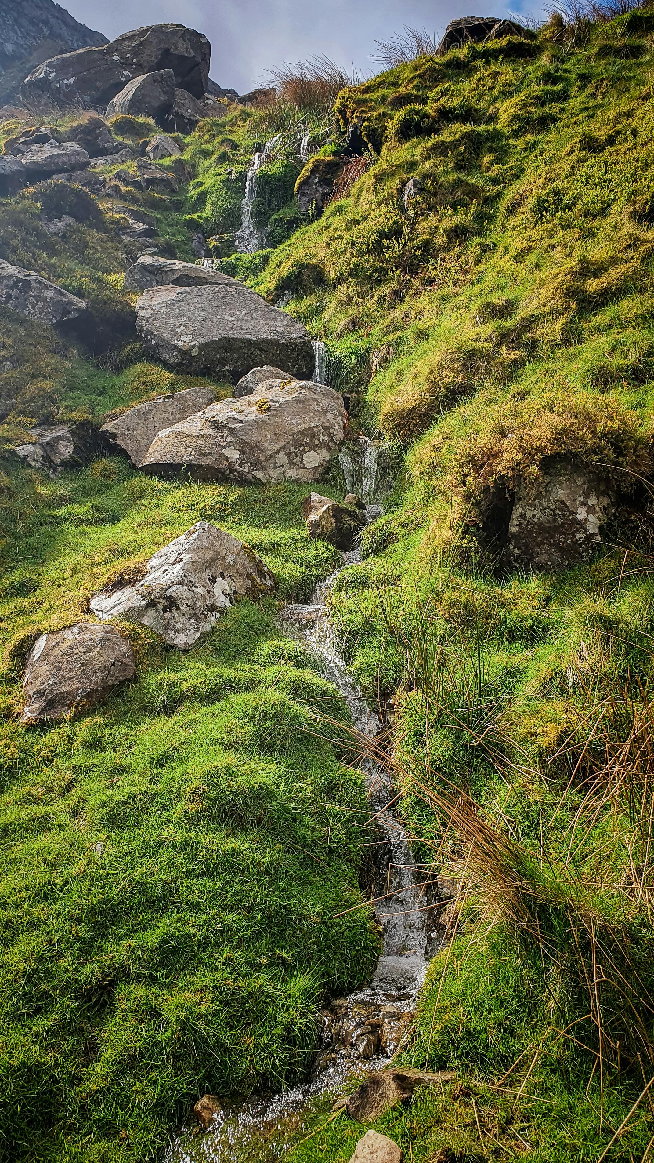 A stream running down a grassy hillside · Free Stock Photo