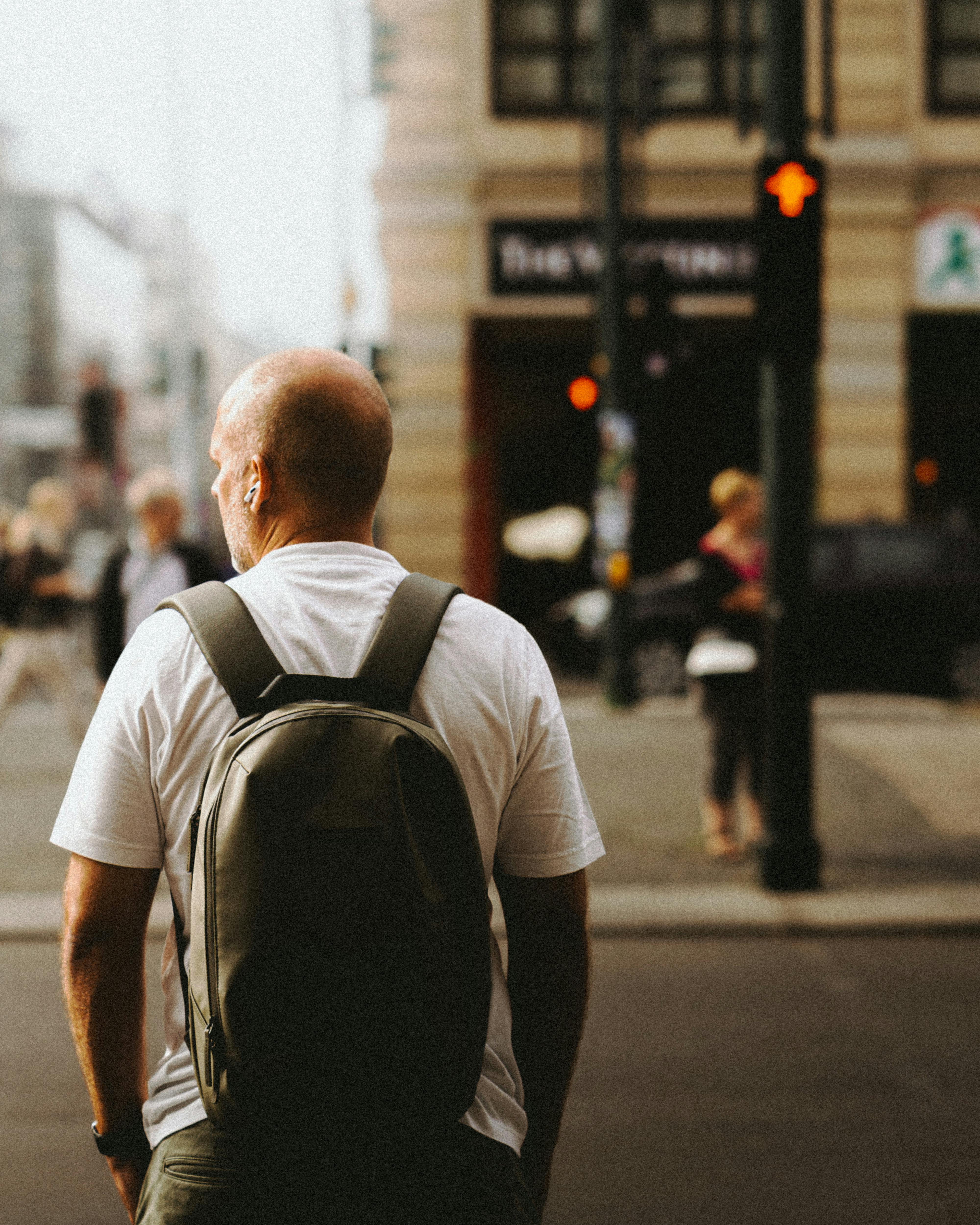 Man Wearing Backpack in a City · Free Stock Photo
