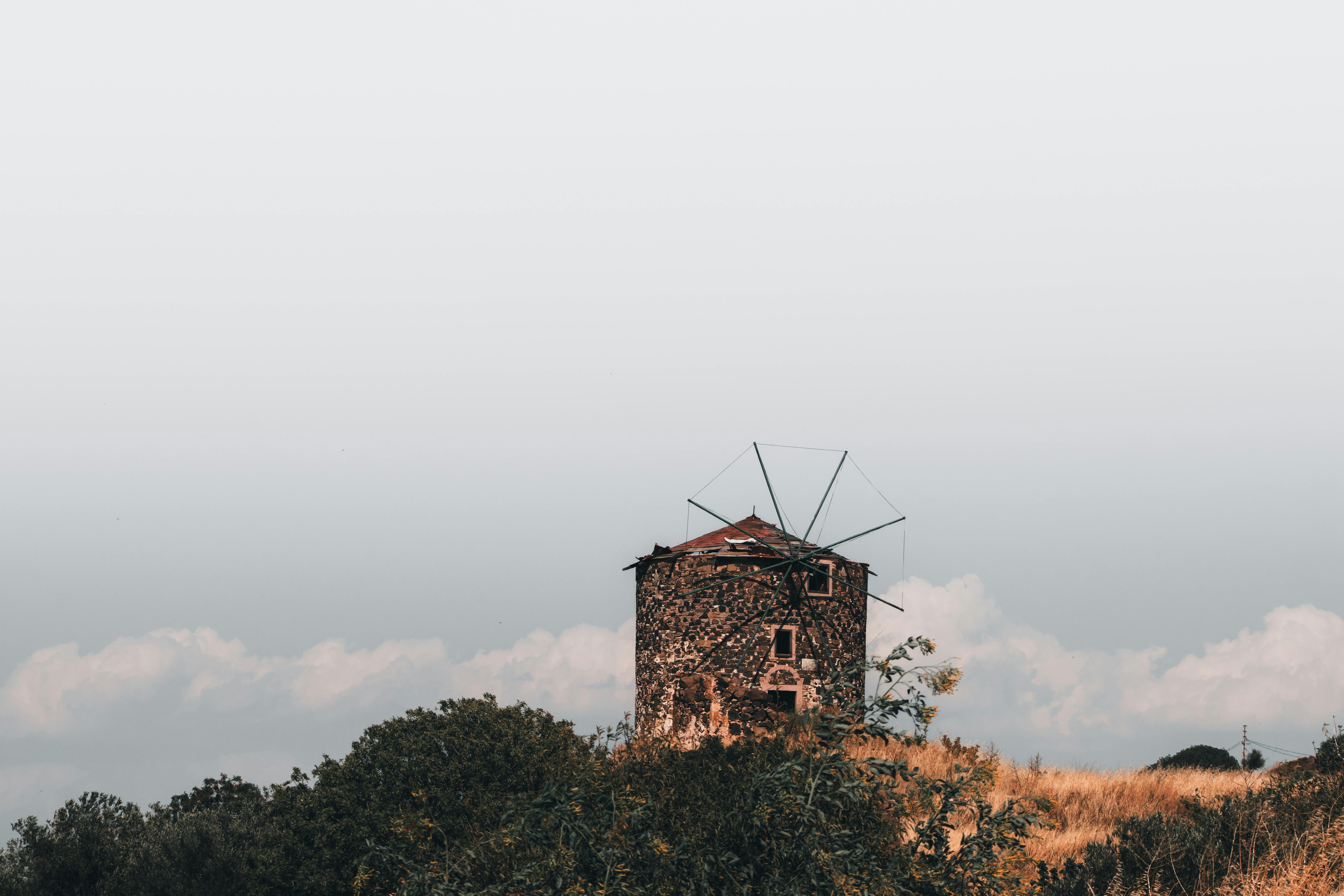 Vintage, Stone Windmill on Hill · Free Stock Photo