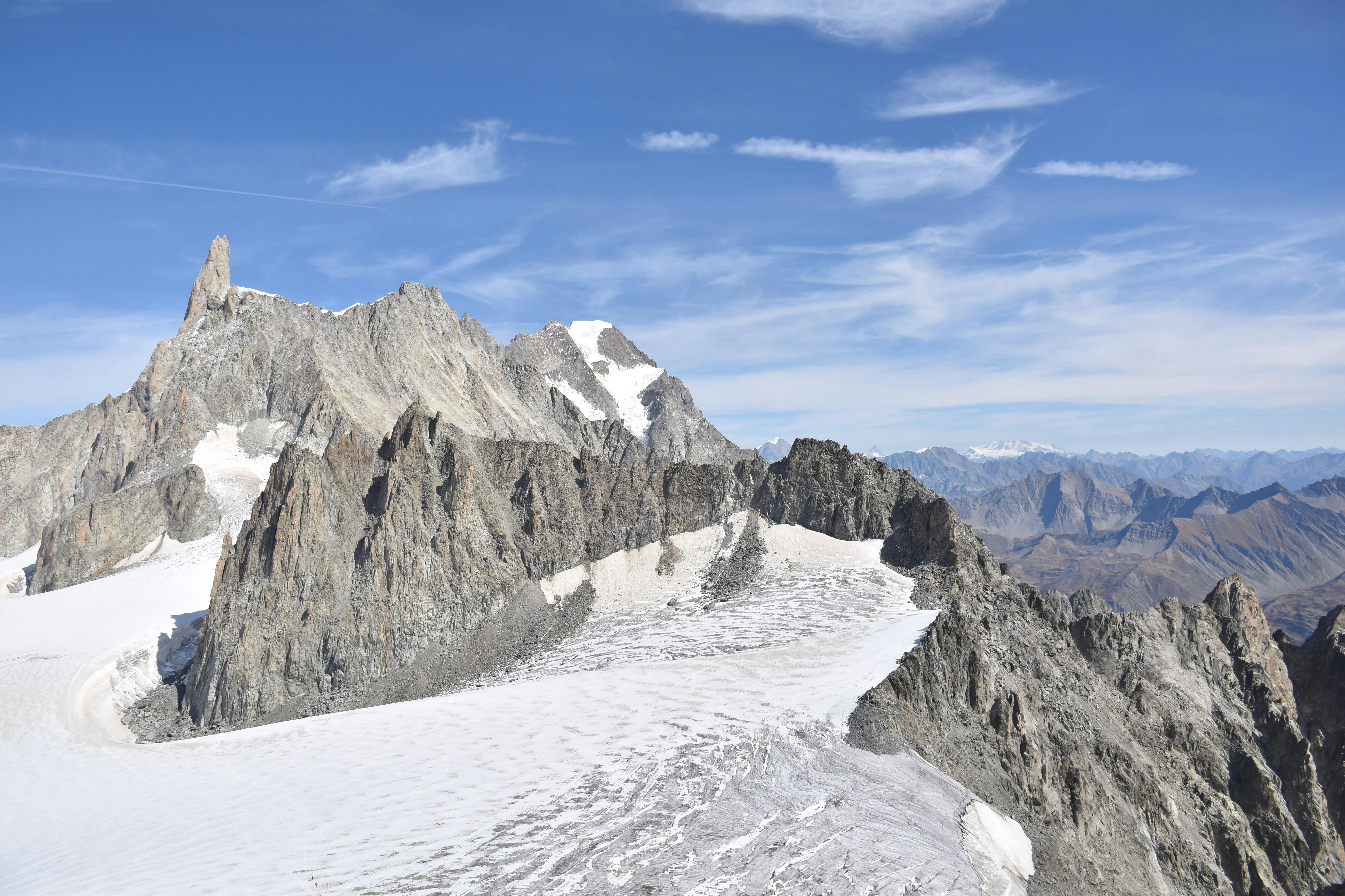 View of the Dent du Geant Peak in the Mont Blanc Massif in France and ...