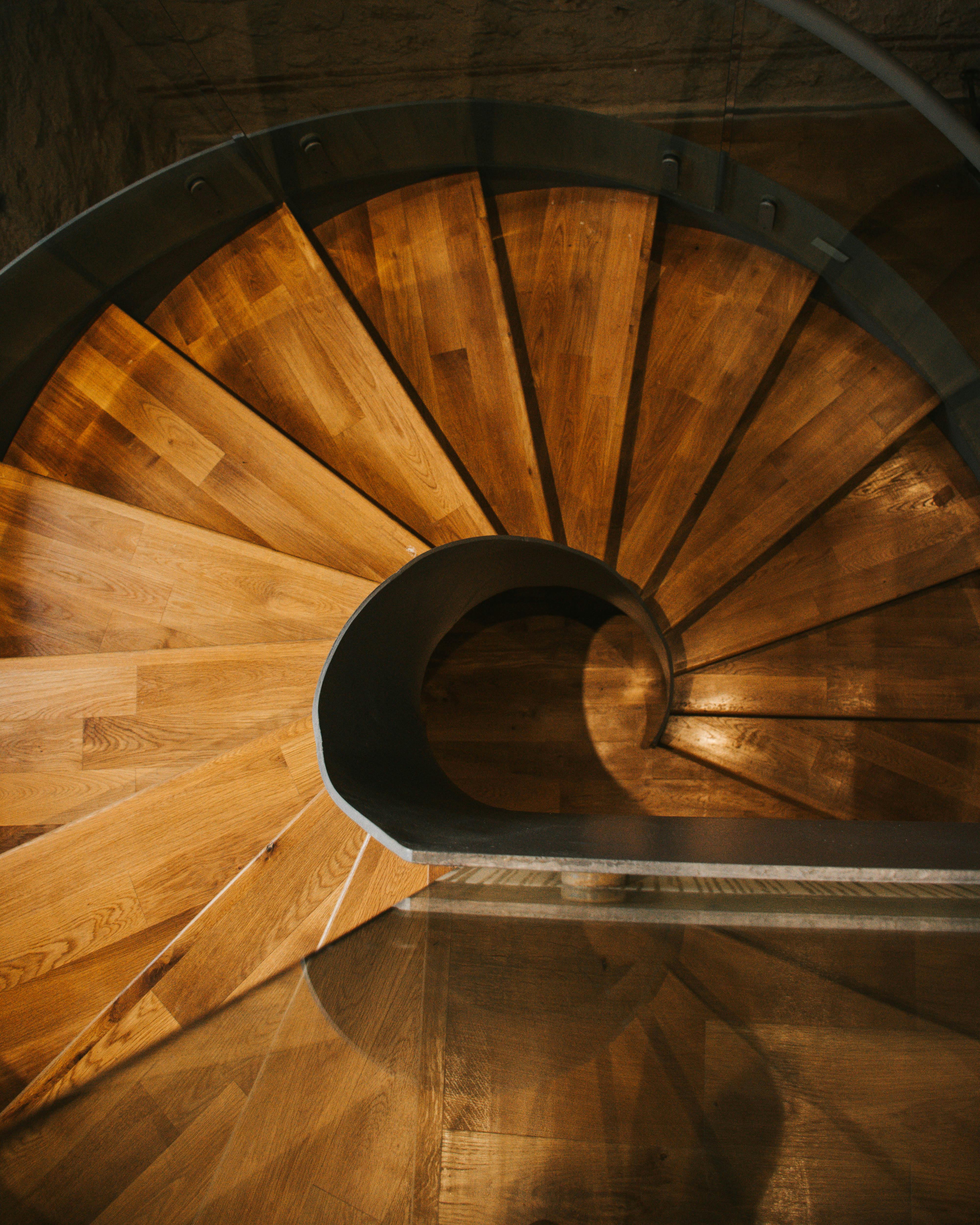 Top View of Wooden, Spiral Steps · Free Stock Photo