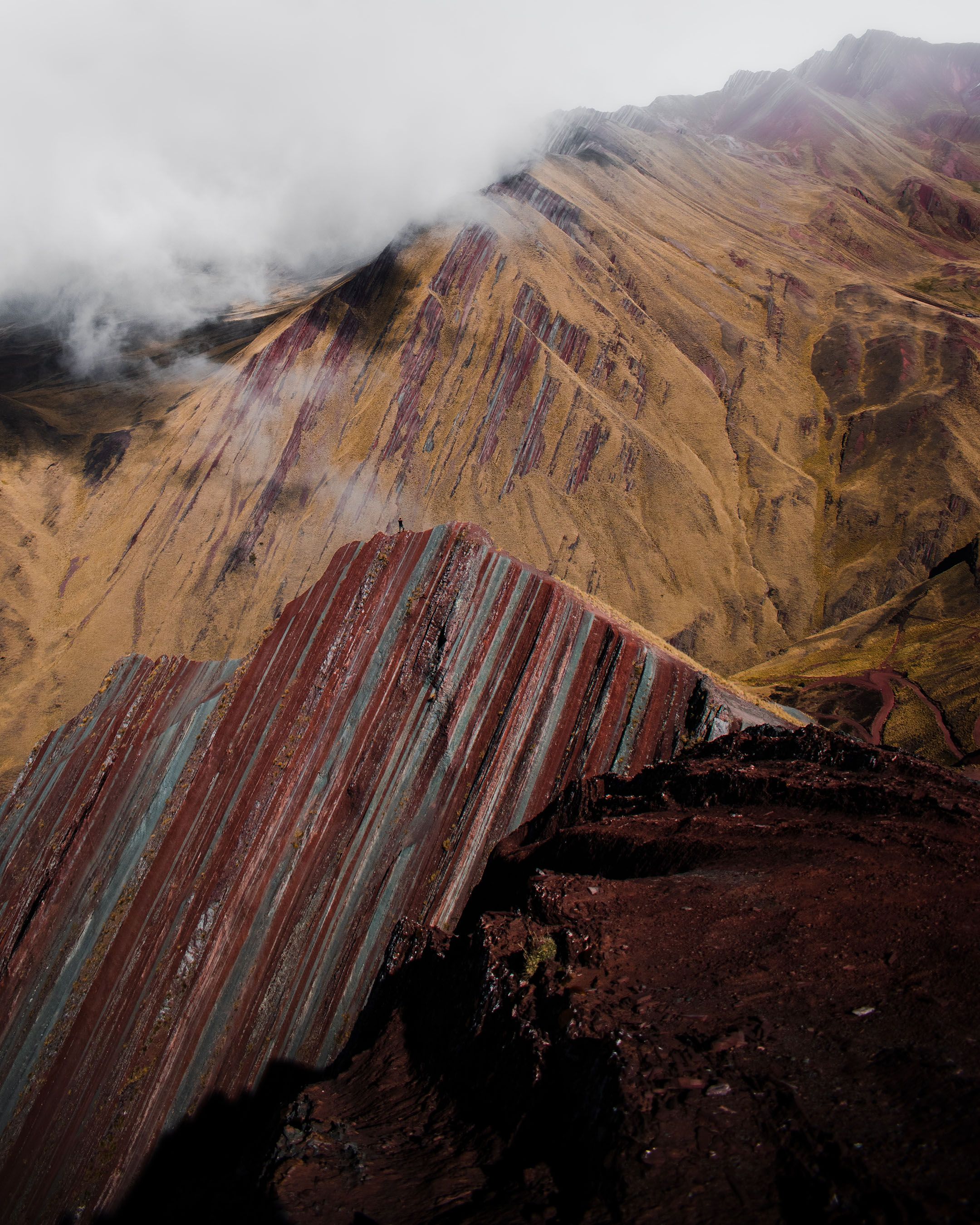 Aerial View of Rainbow Mountain at Sunset, Peru · Free Stock Photo