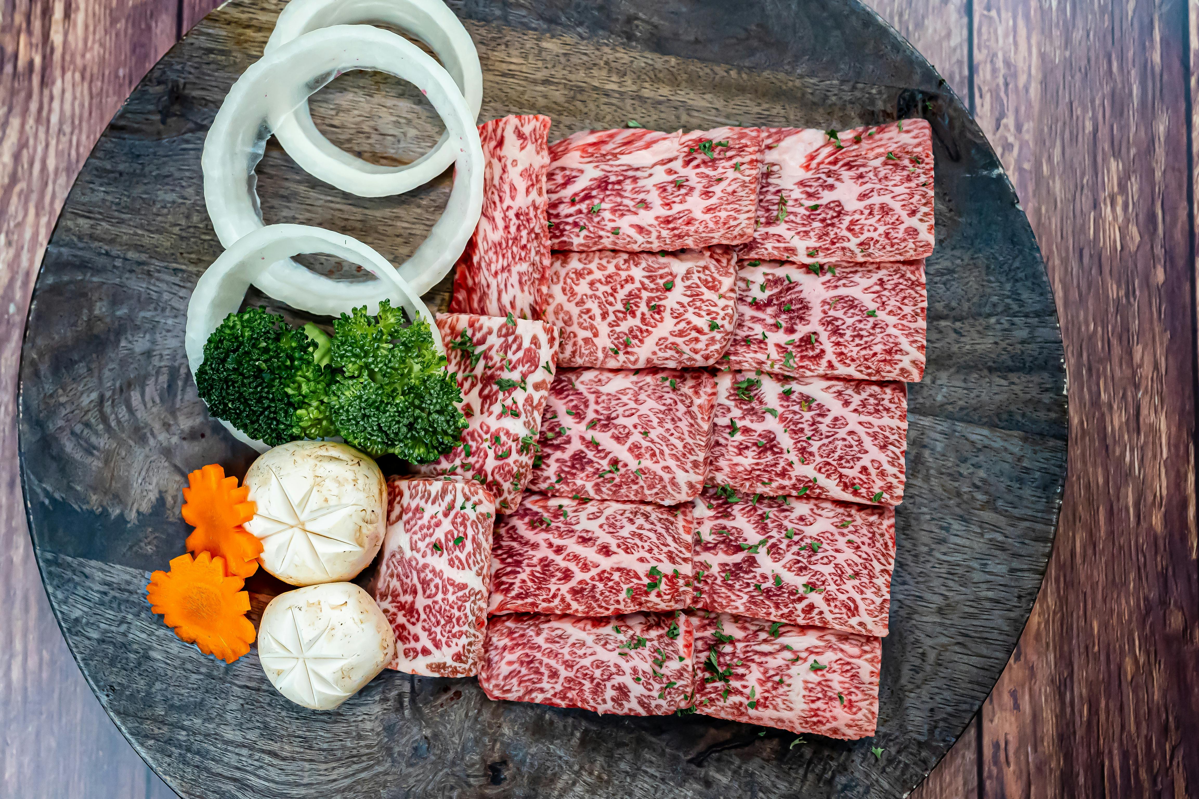 Sliced Raw Wagyu Beef with Vegetables · Free Stock Photo