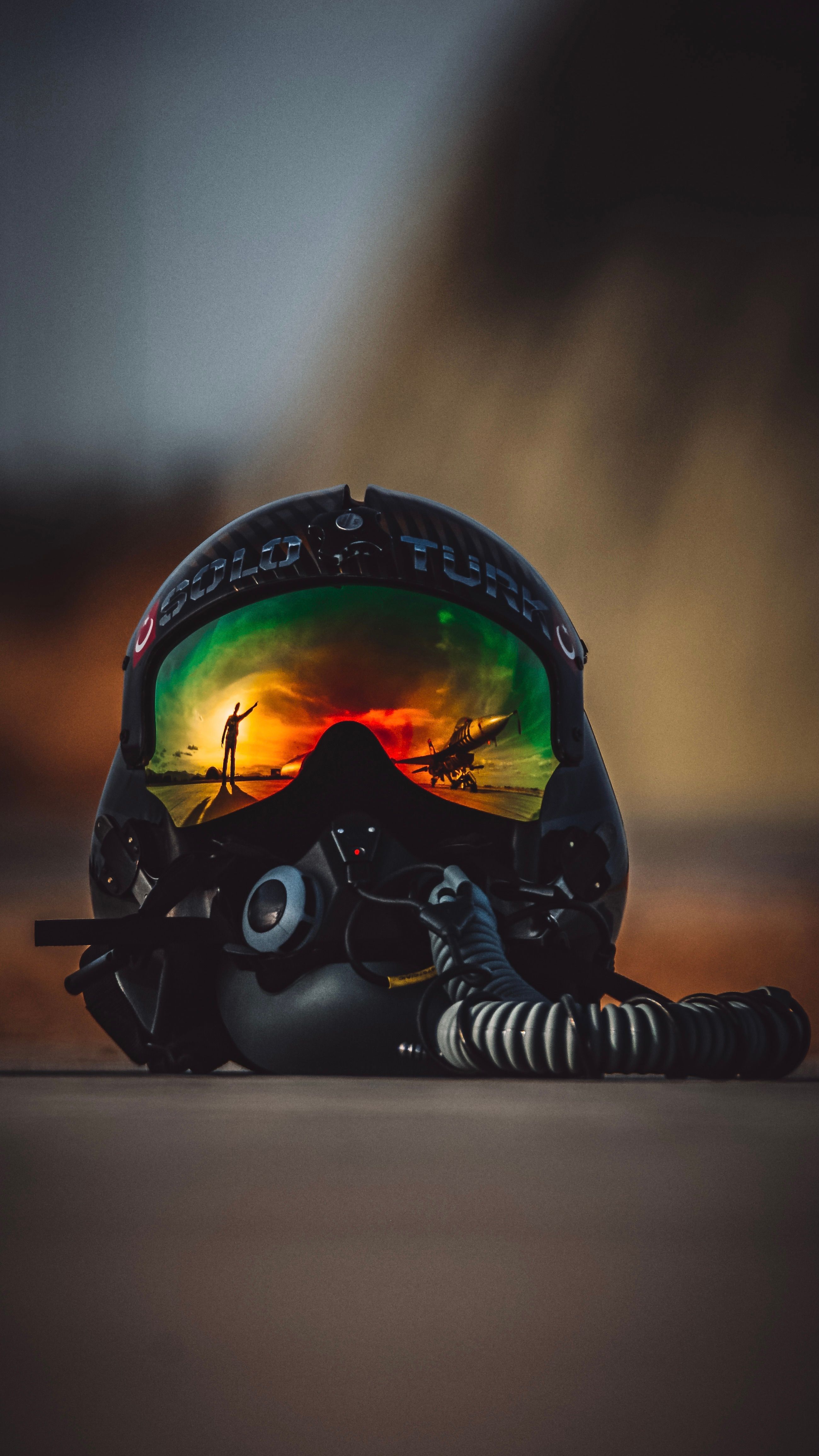 Reflection of a Military Jet in Pilot Helmet Visor · Free Stock Photo