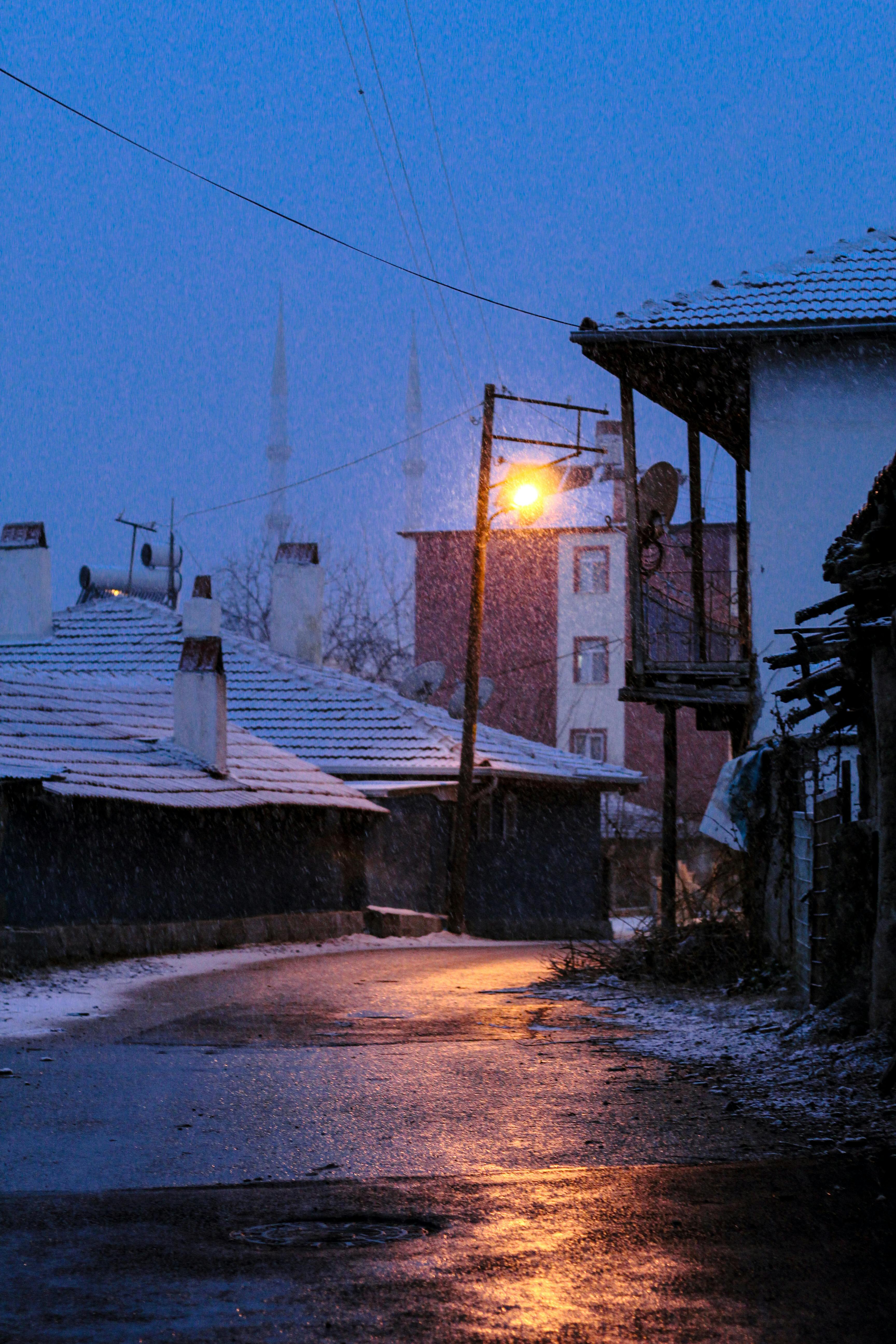 Snow in Town in Turkey at Night · Free Stock Photo