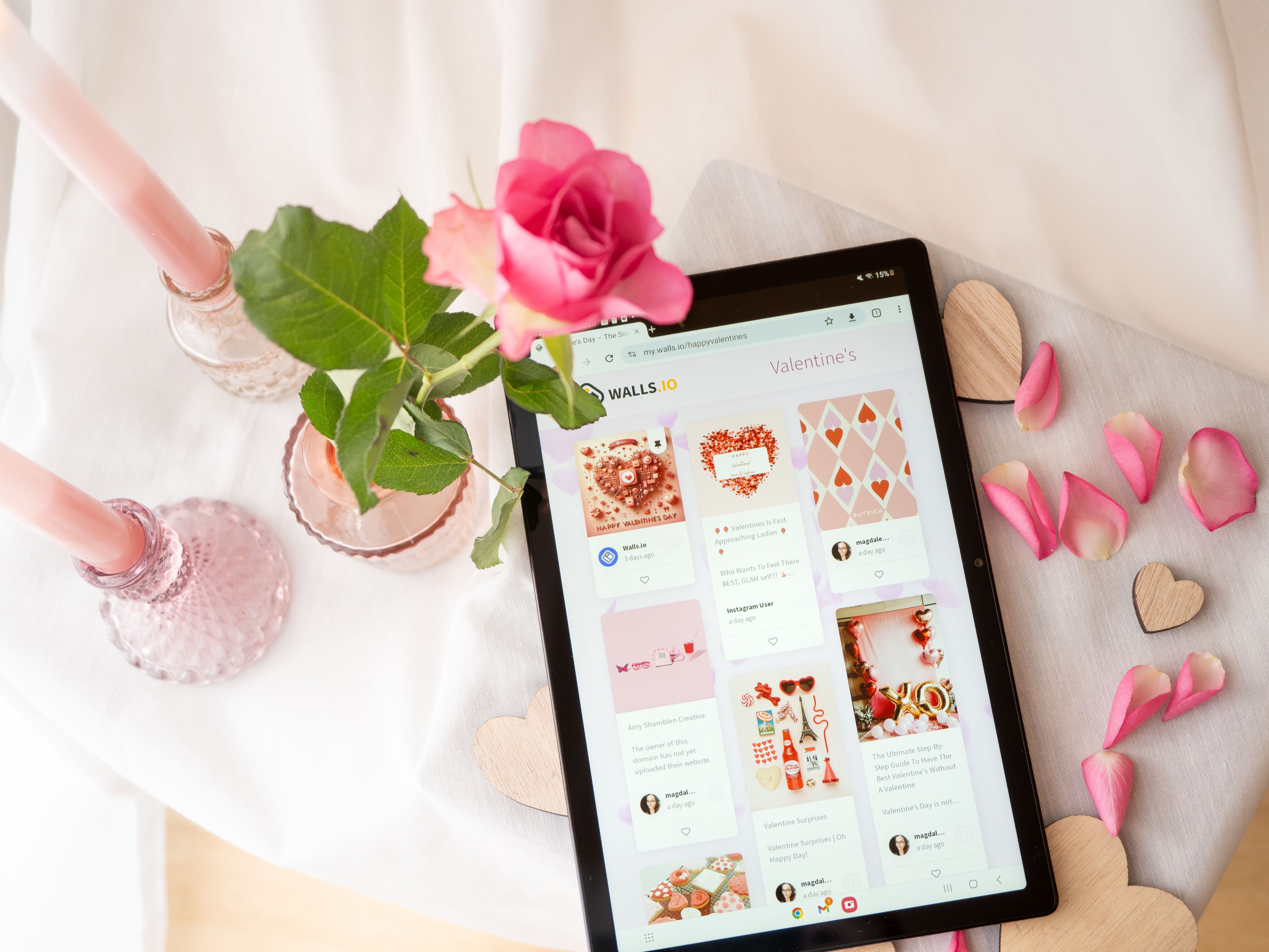Pictures on Tablet under Rose · Free Stock Photo