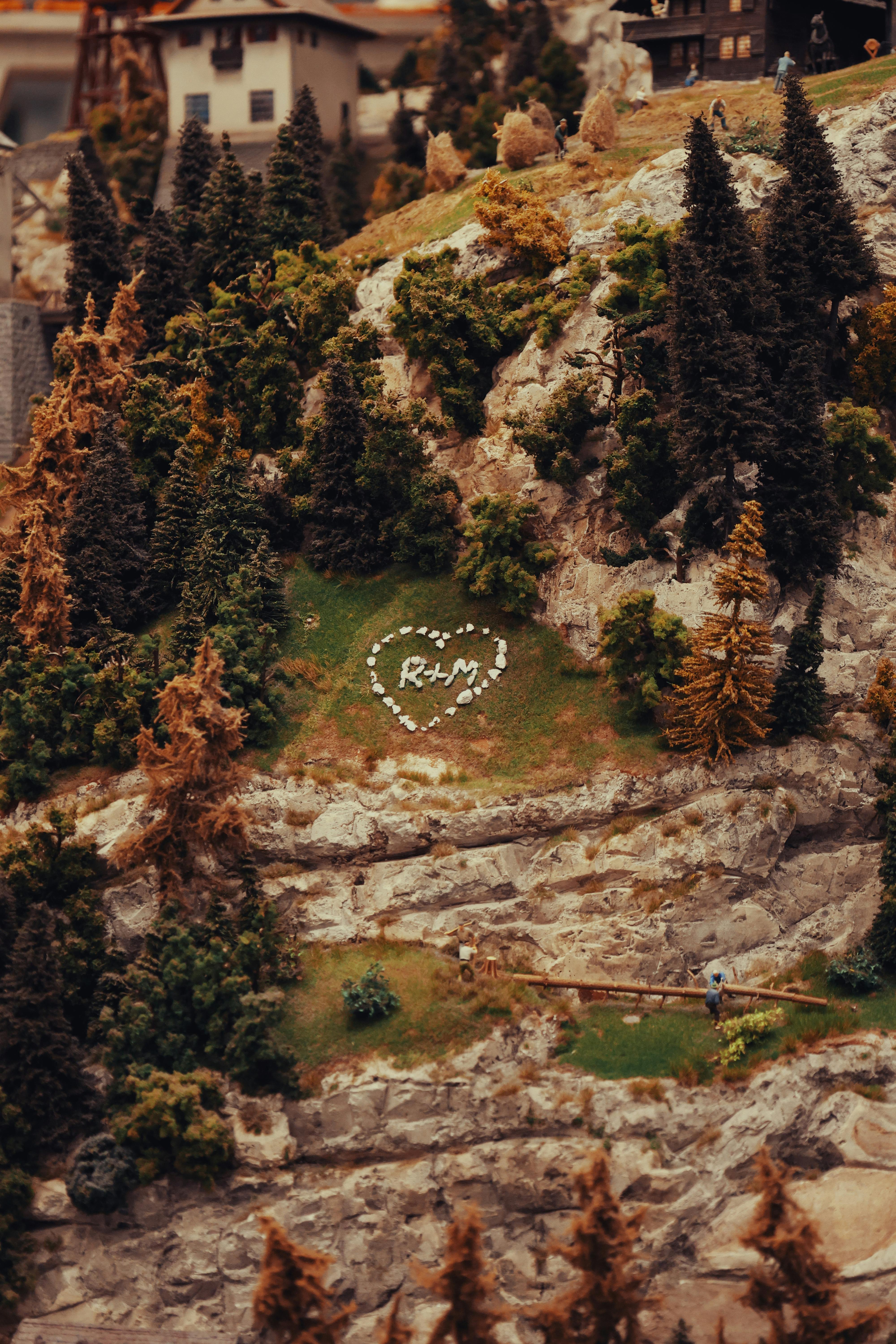 Model of Forest and Rocks with Heart on Hill · Free Stock Photo