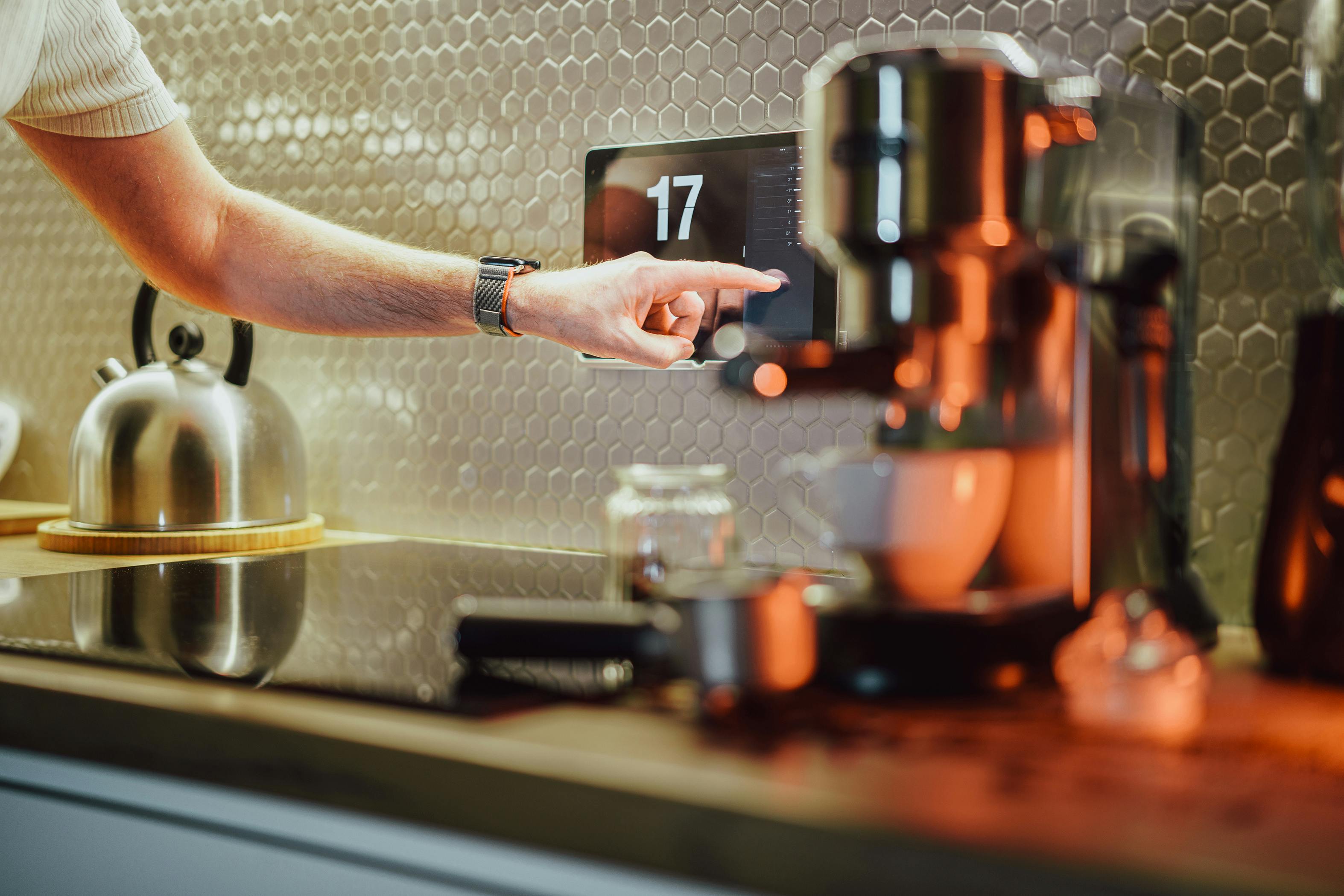 Man Arm Using Touchscreen of Coffee Machine · Free Stock Photo