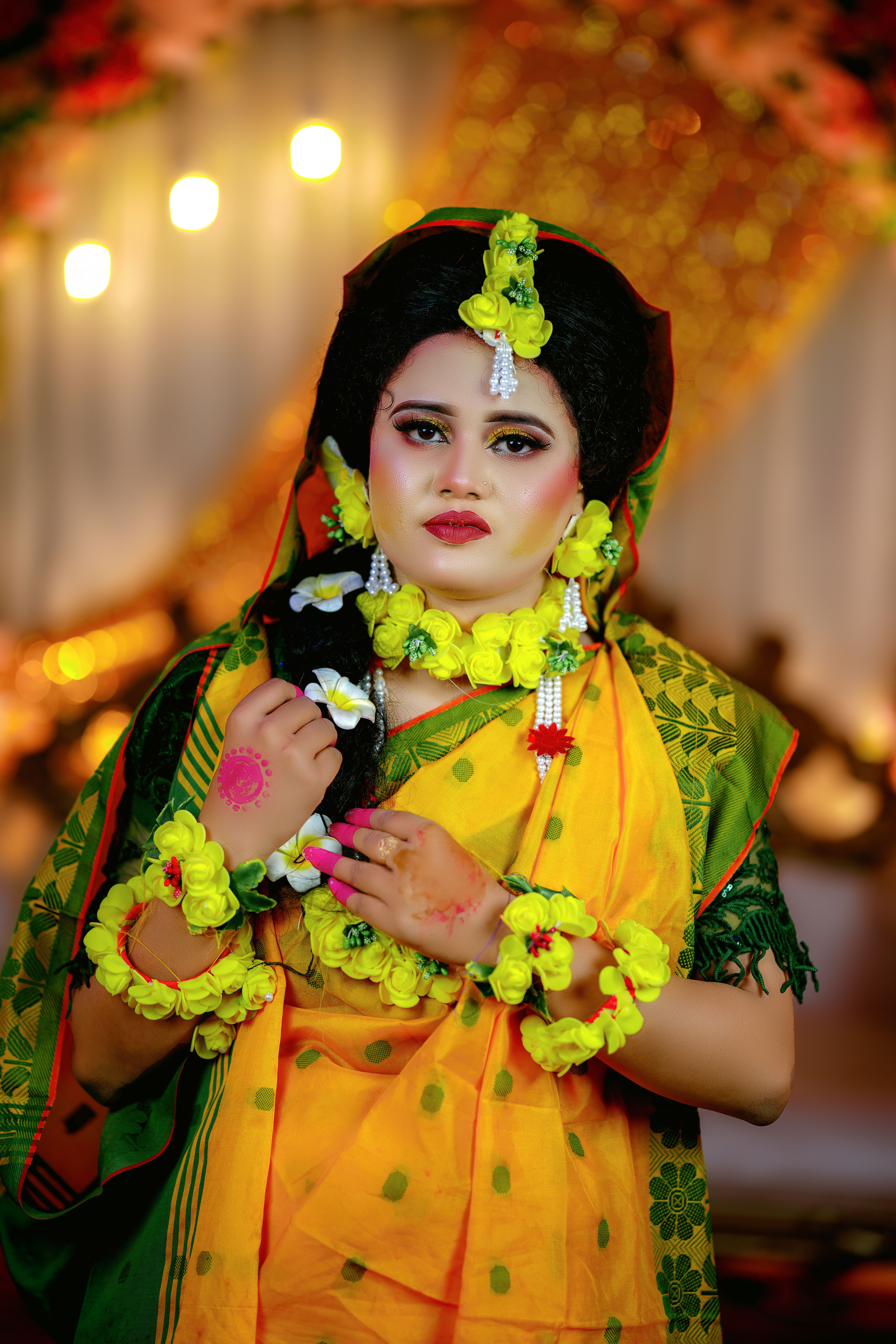 Bride in Yellow-green Wedding Attire · Free Stock Photo