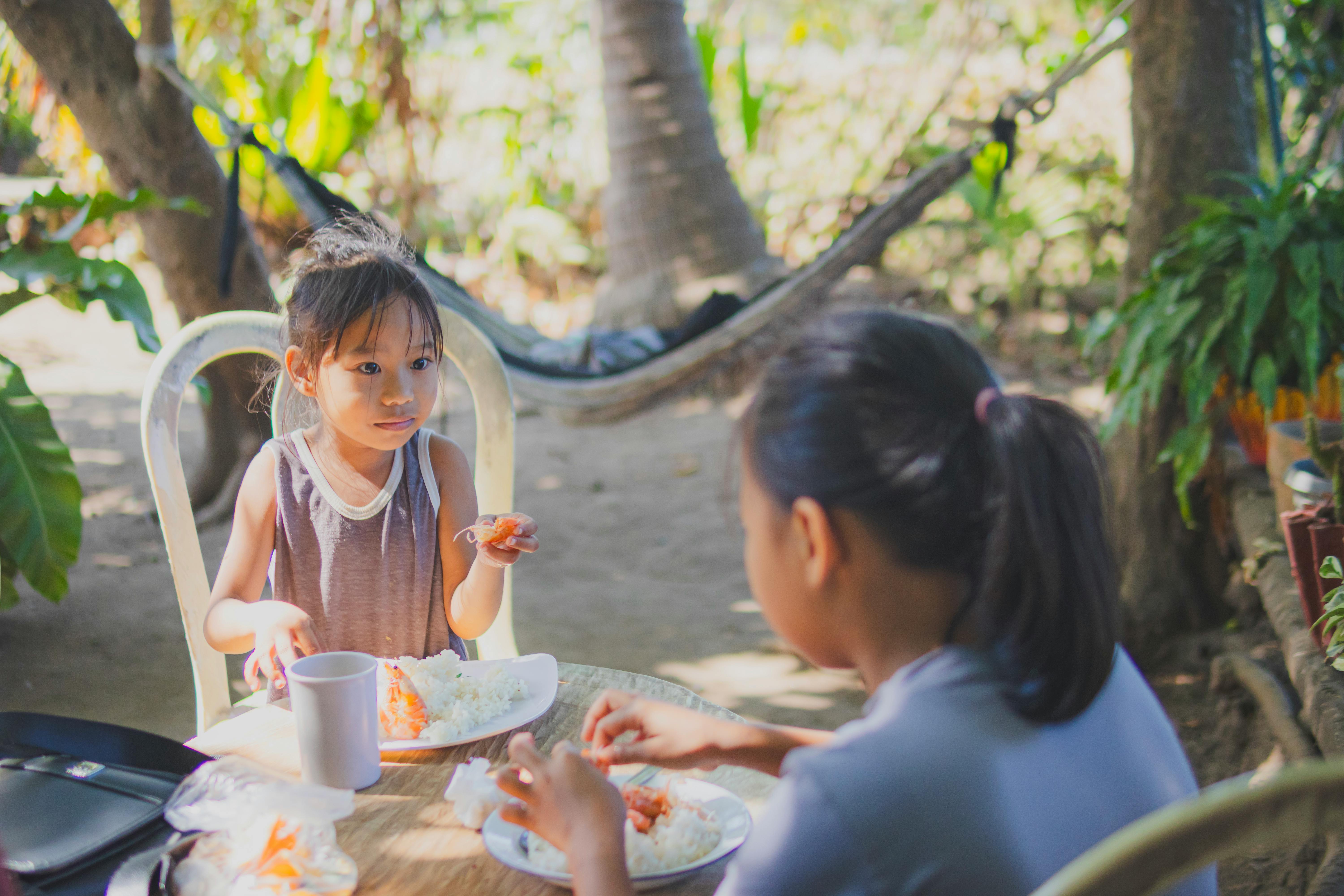 Children Eating Rice with Shrimps · Free Stock Photo