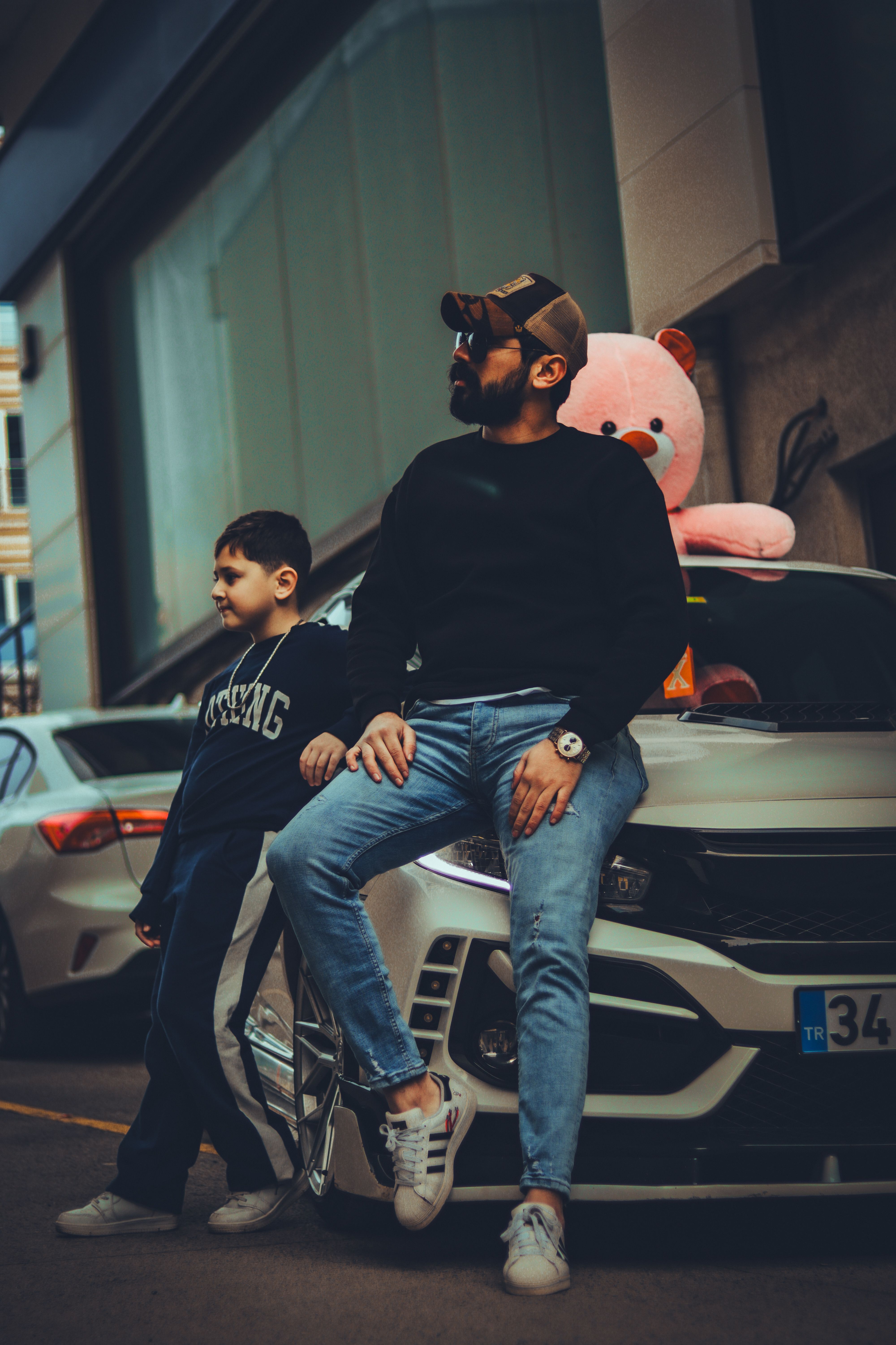 Father and Son by a Honda Civic Type R with a Big Pink Teddy Bear ...