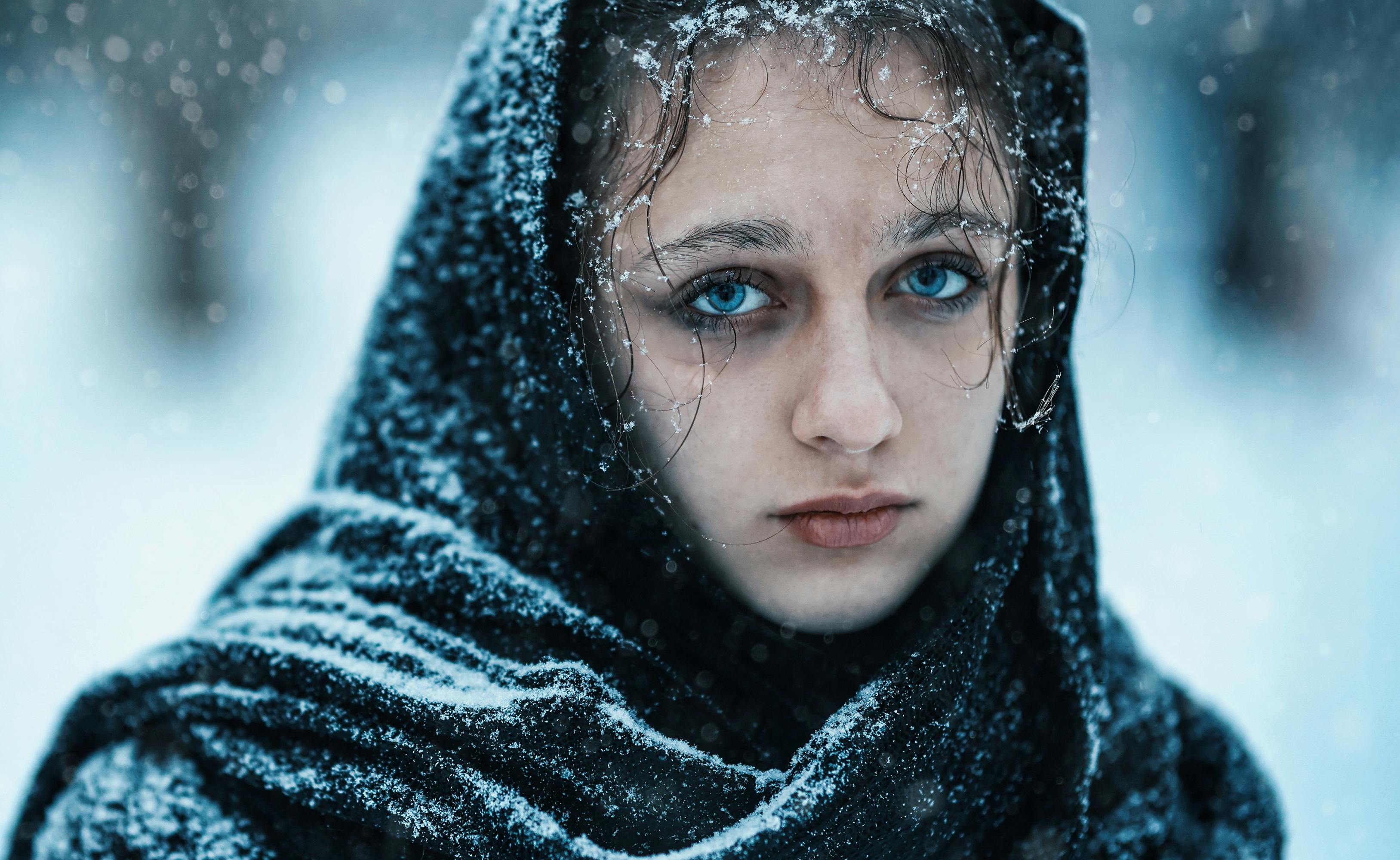 Woman in Headscarf in Snow · Free Stock Photo