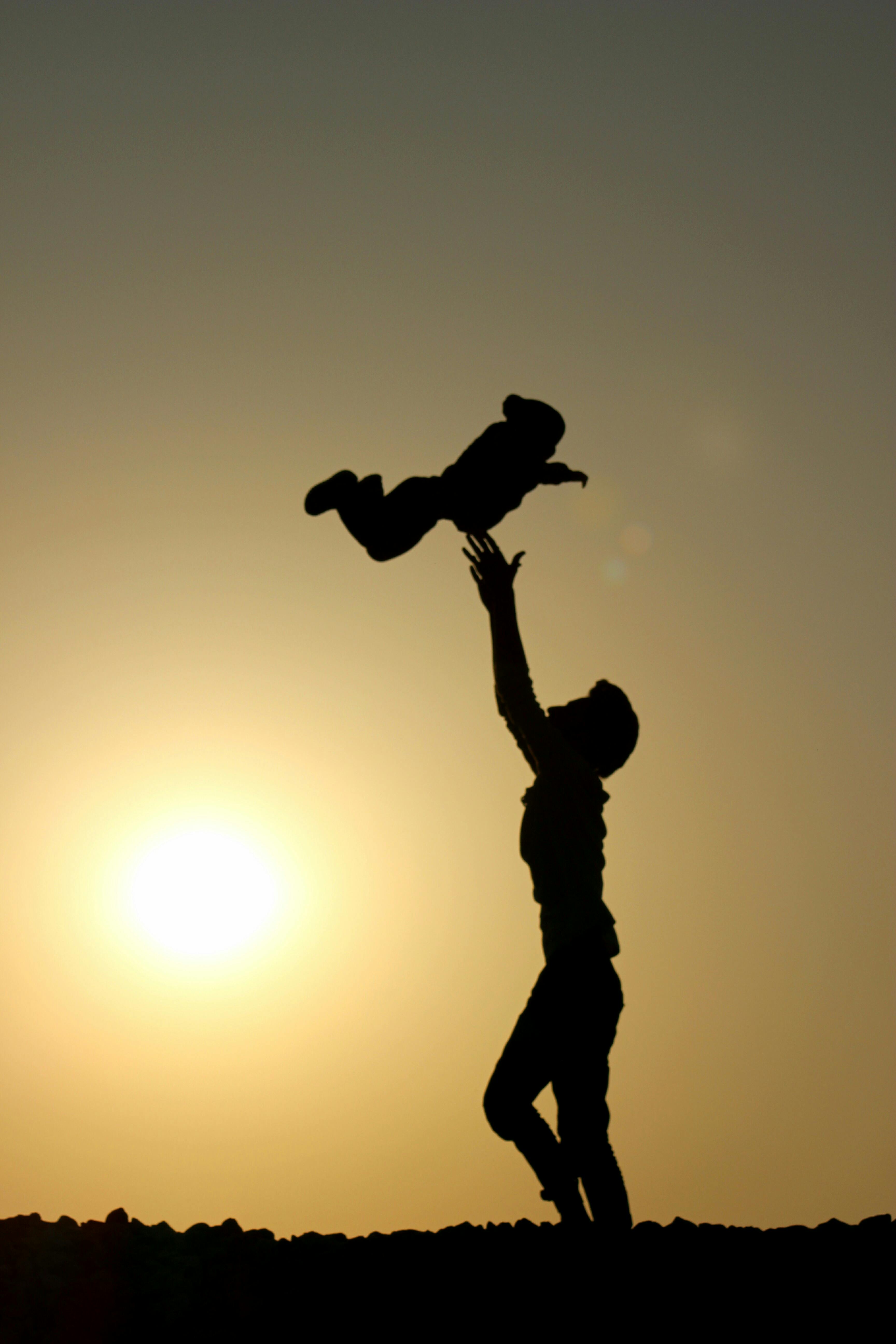 Silhouette of Person Catching A Baby · Free Stock Photo
