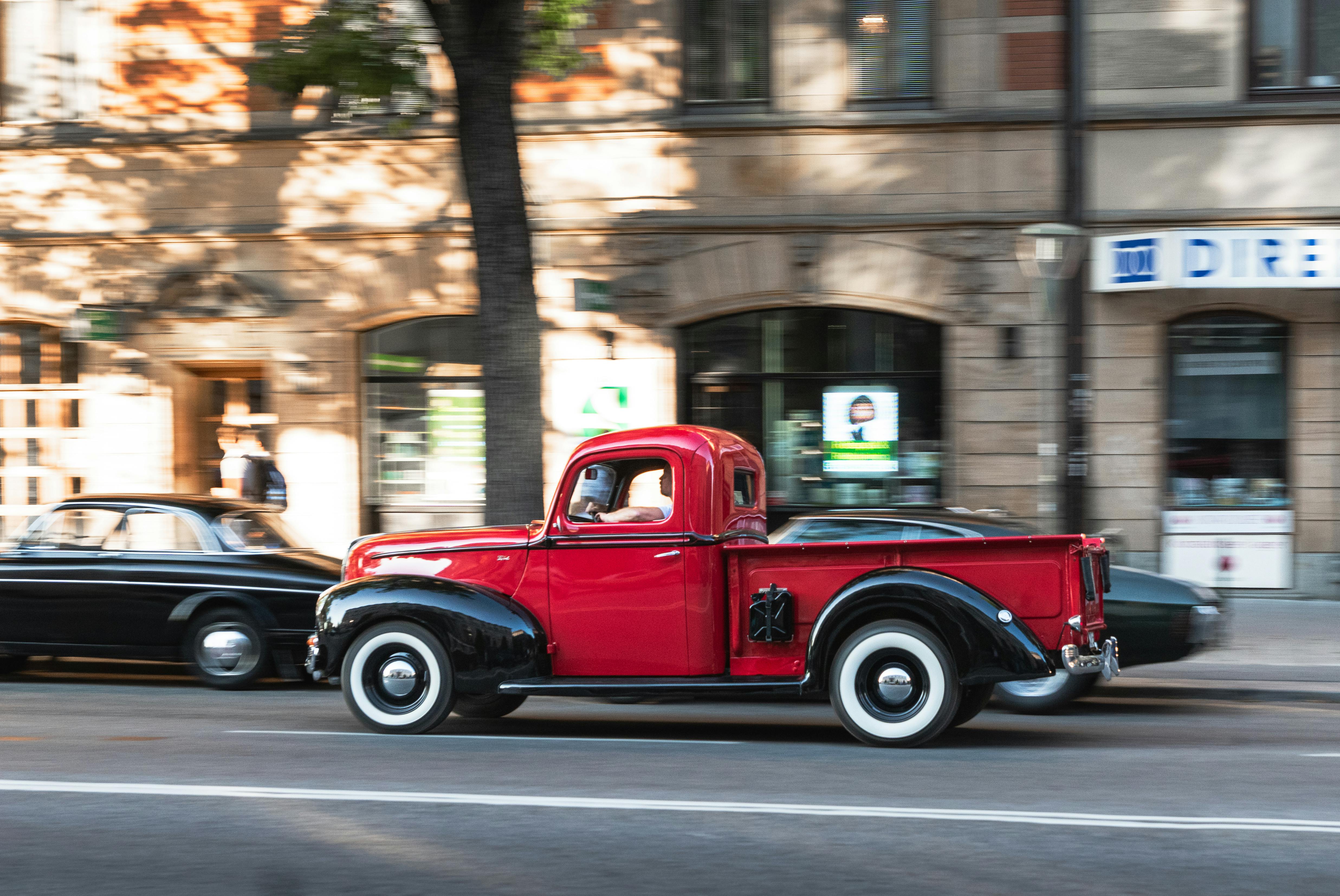 Red Old-fashioned Pick Up Truck on Street · Free Stock Photo
