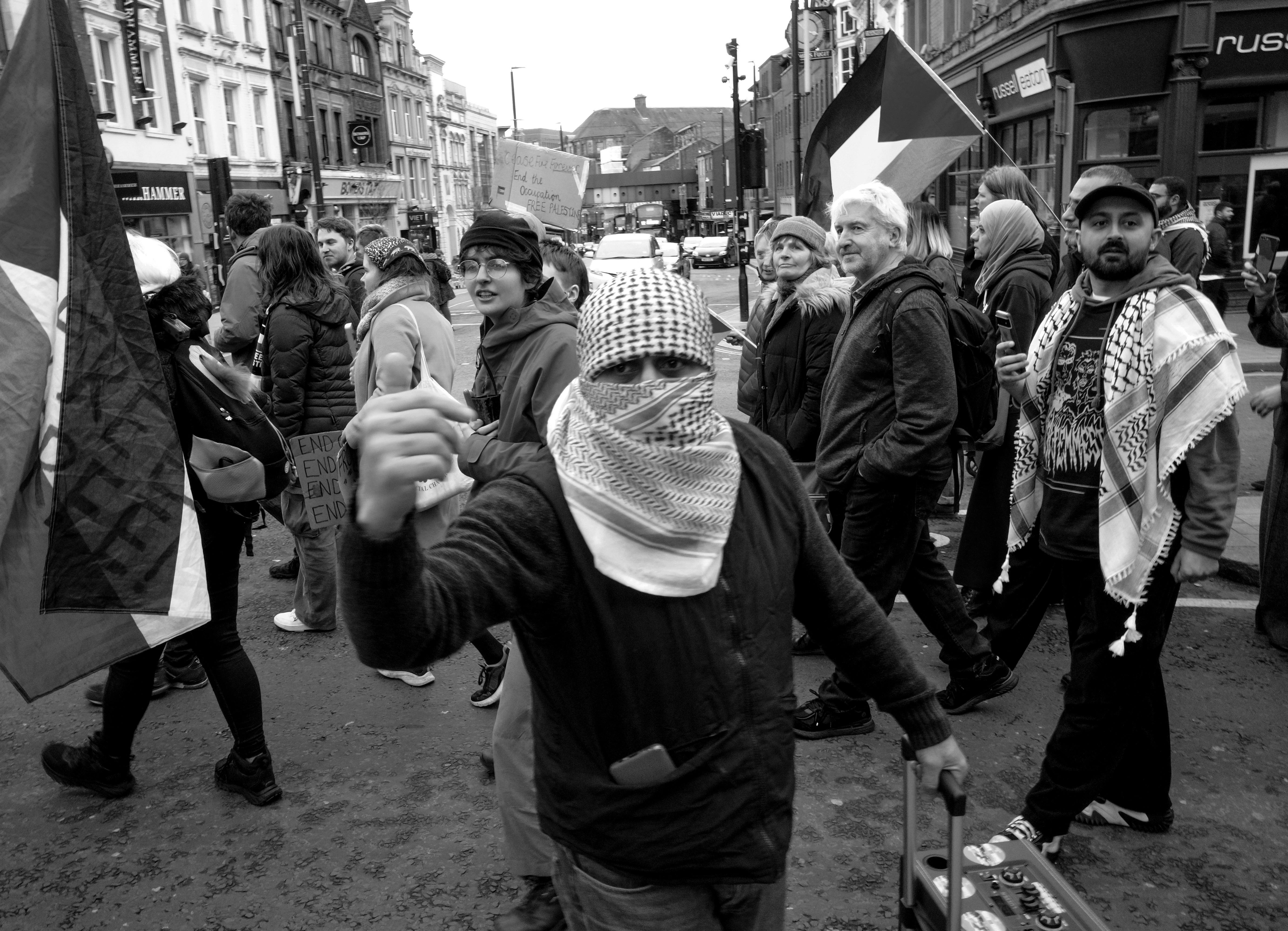 People Protesting on Street in Black and White · Free Stock Photo