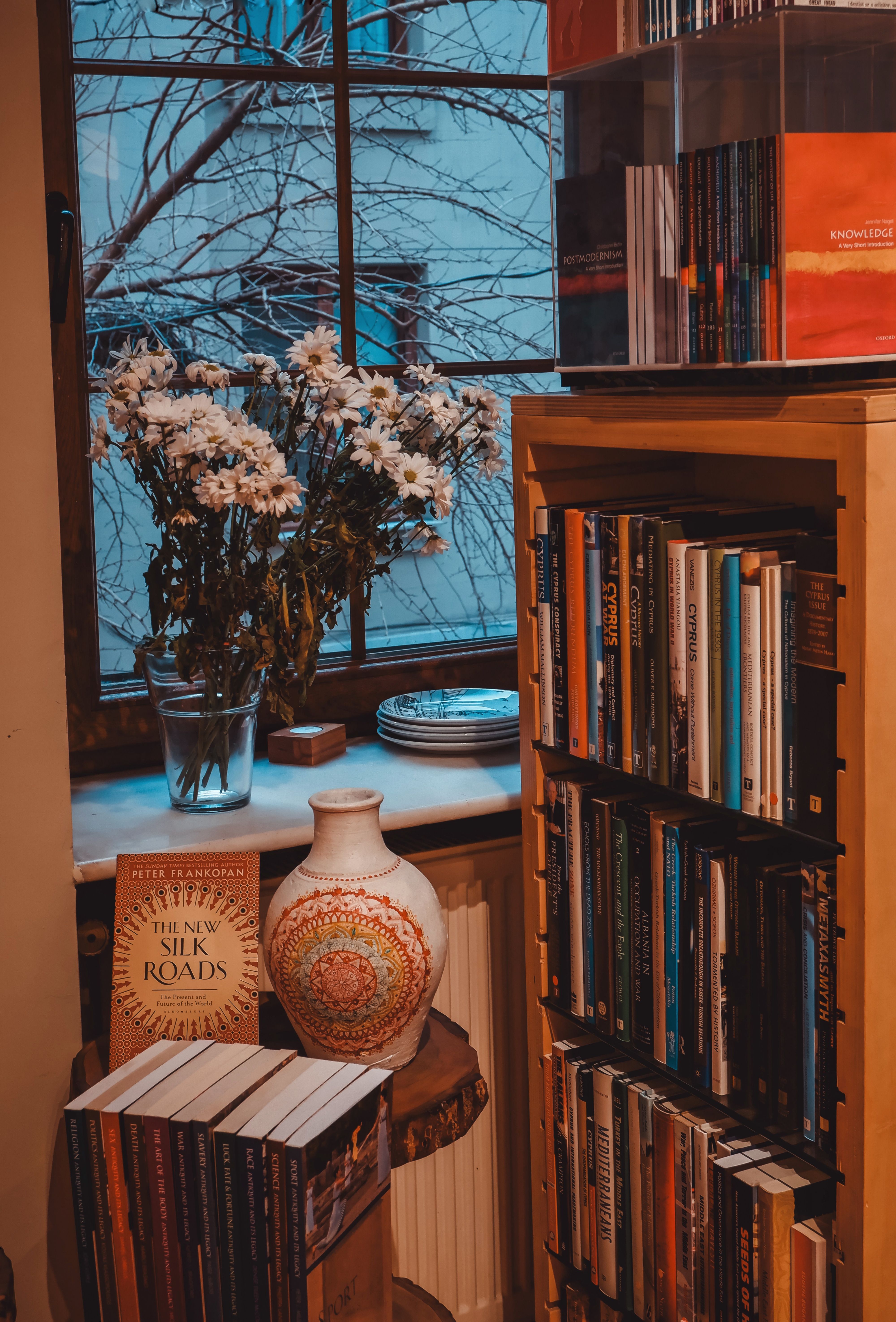 Books near Flowers on Window · Free Stock Photo