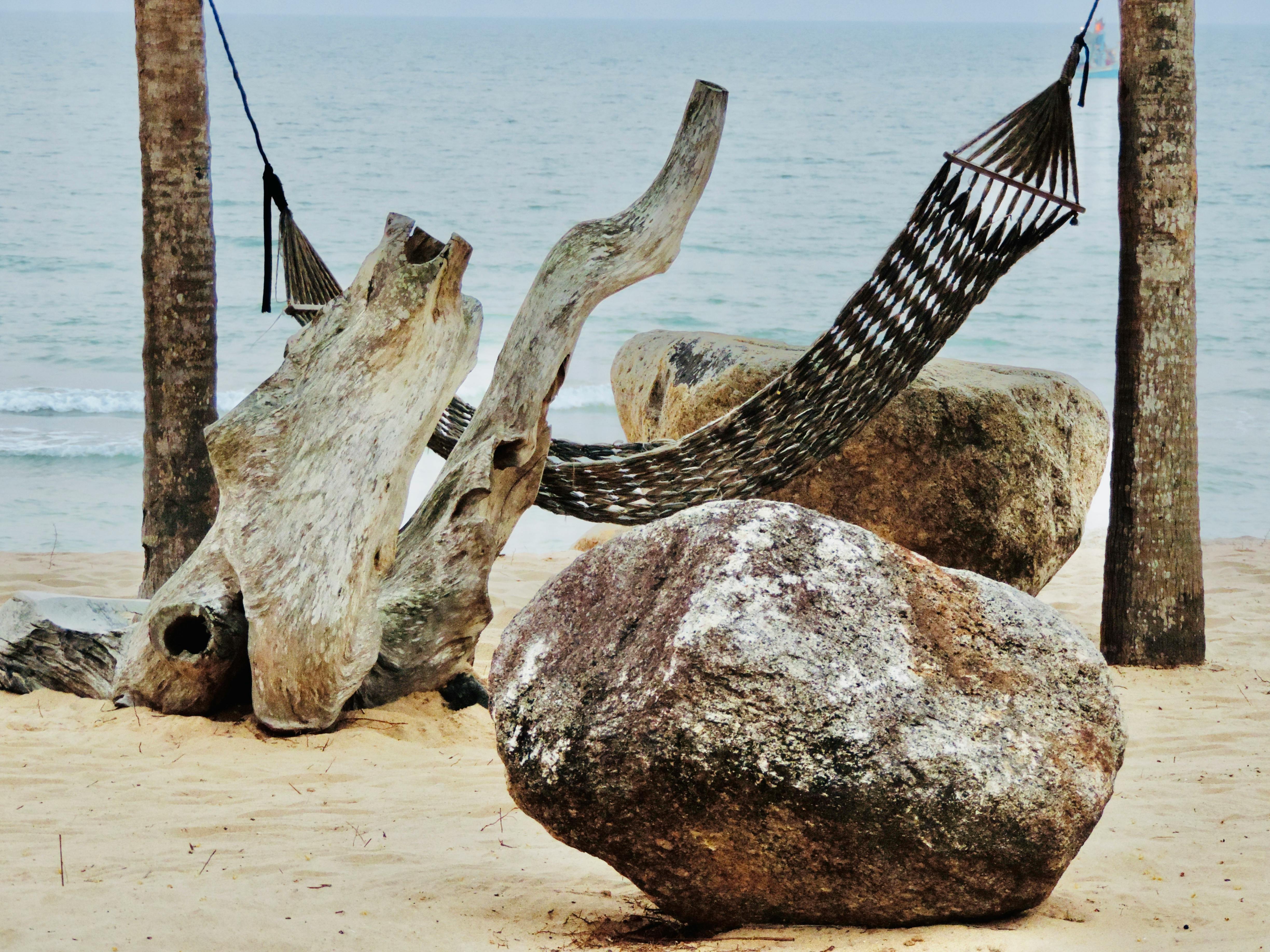 Rocks and Hammock on Beach · Free Stock Photo