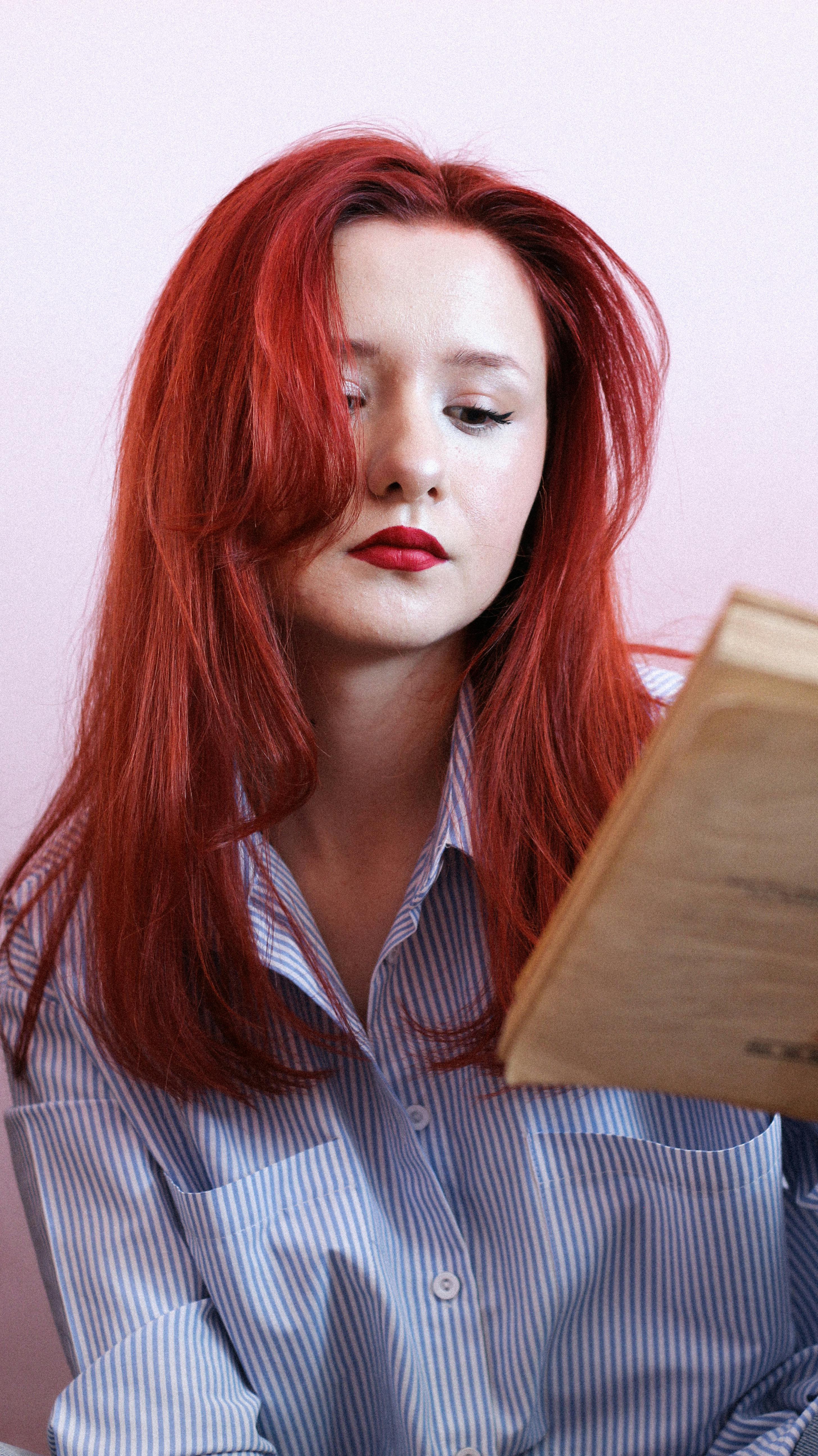 Woman with Red Hair Reading Book · Free Stock Photo