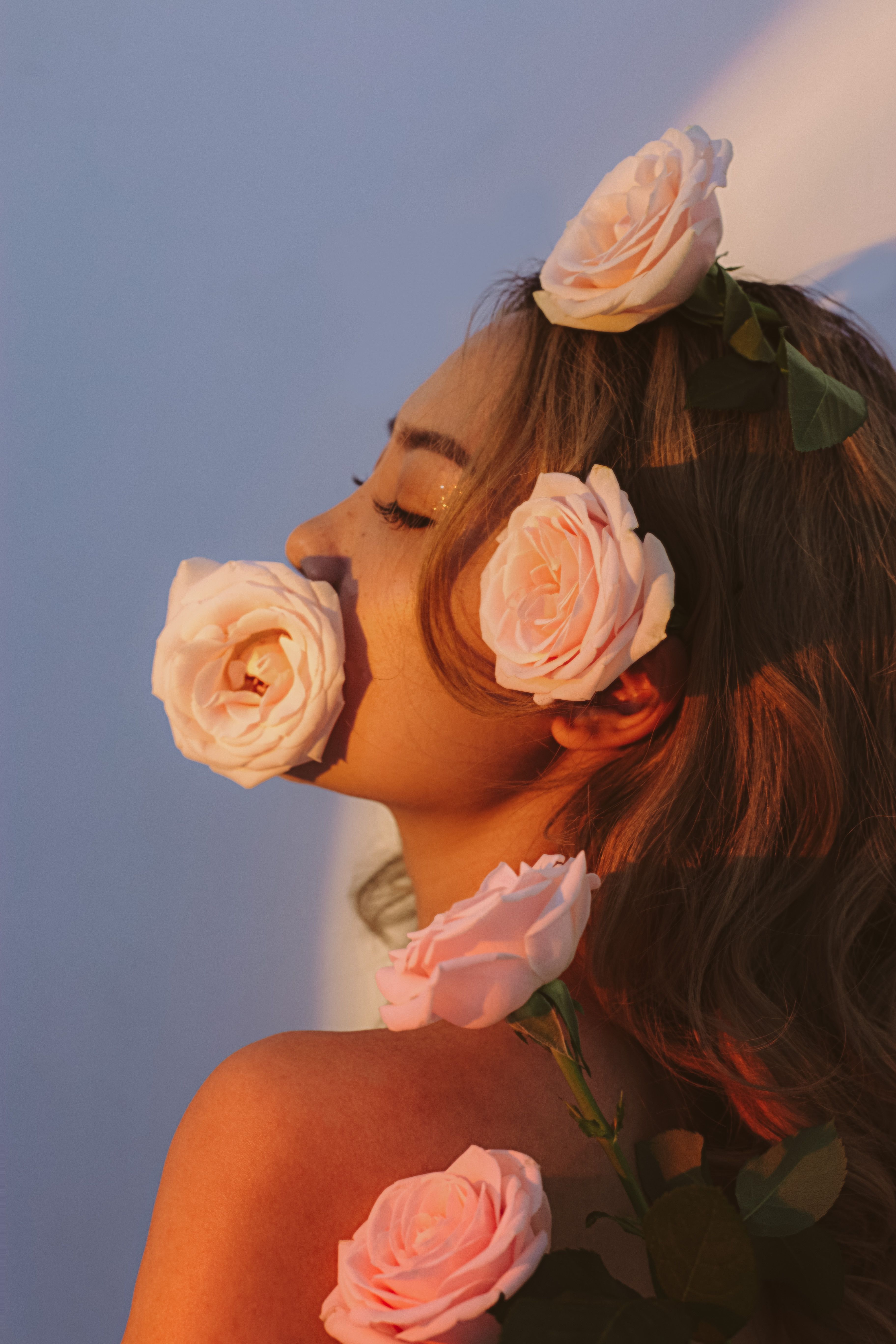 Roses around Woman Head · Free Stock Photo