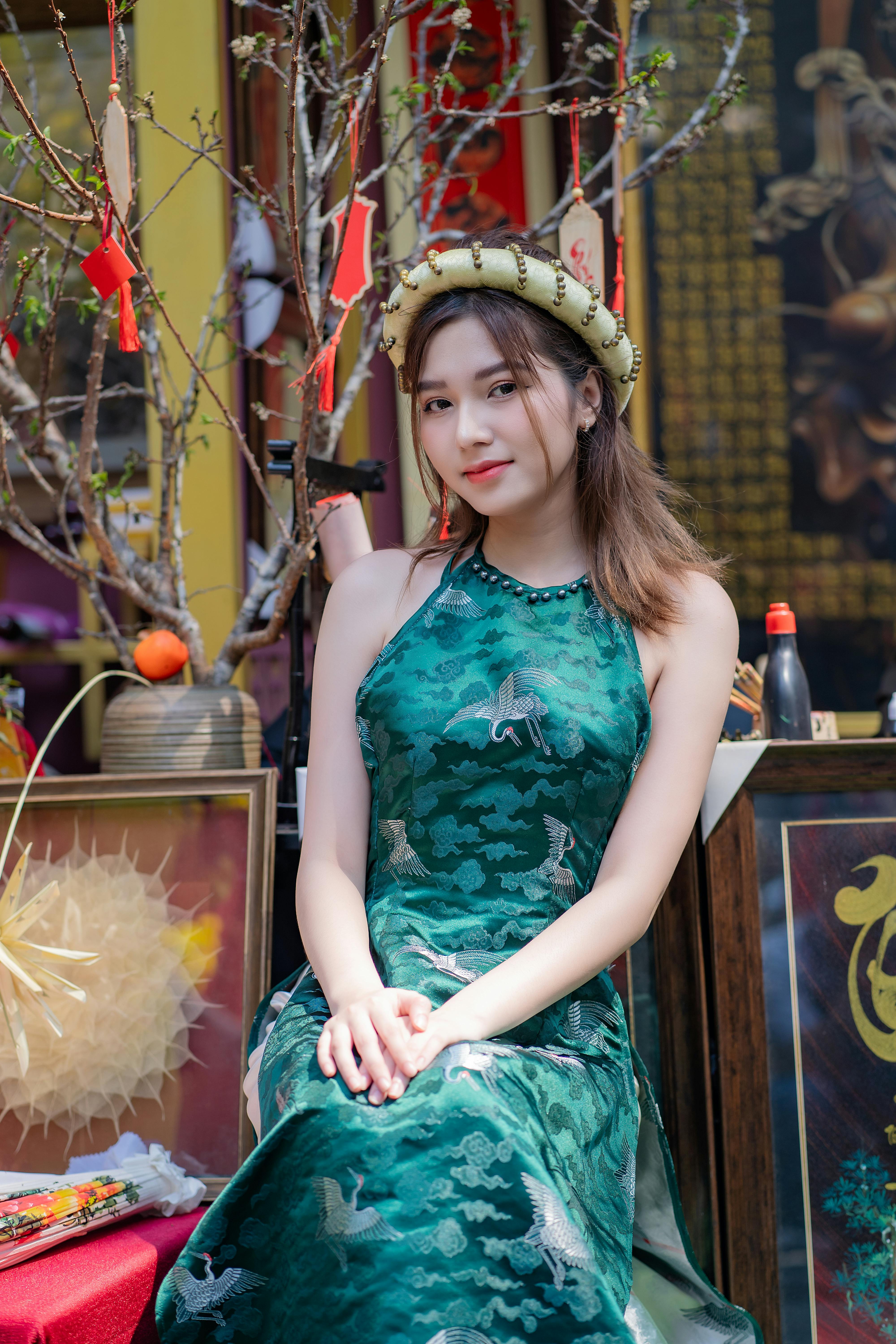 Portrait of Woman Wearing Turquoise Dress · Free Stock Photo