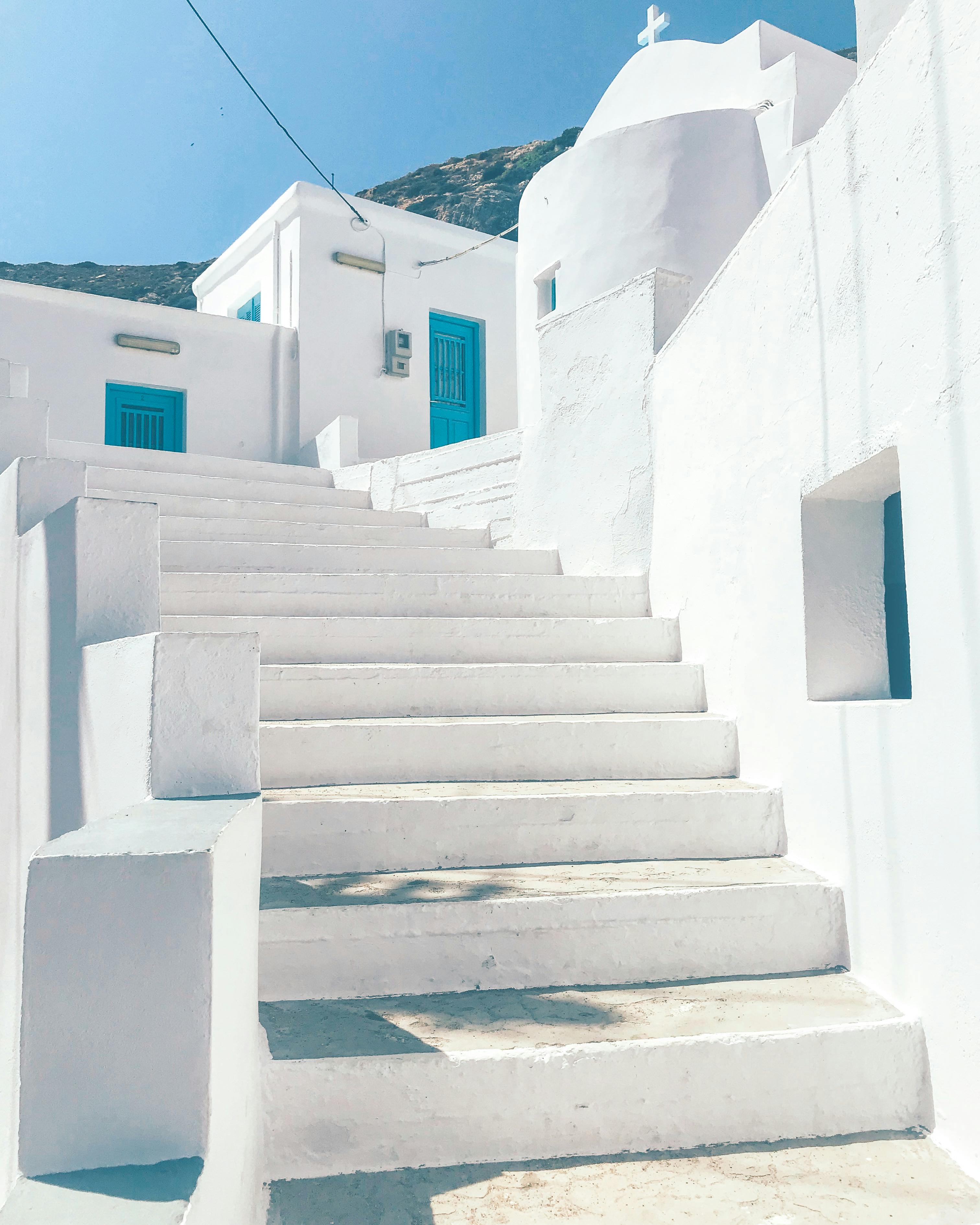 White Concrete Stairs of the Church of a Seaside Town · Free Stock Photo