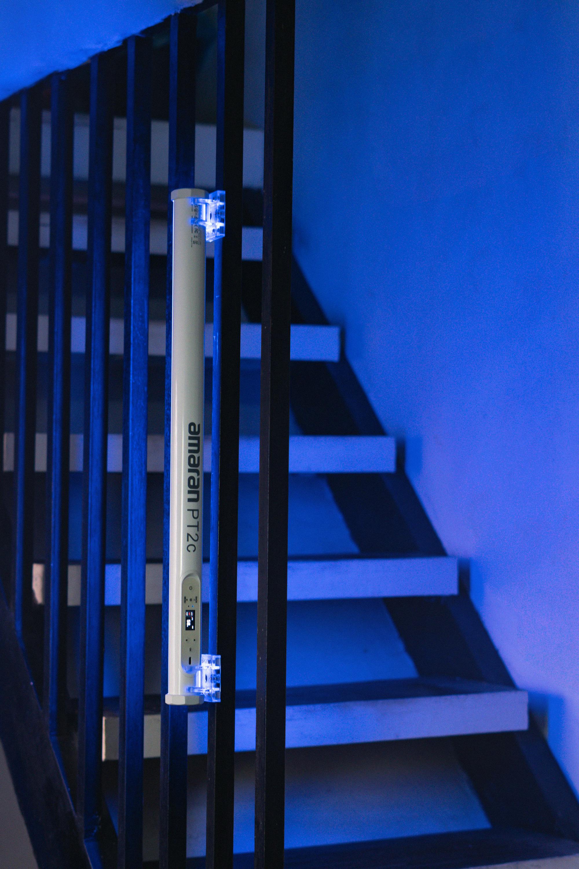 Modern Lamp with Blue Light on Stairs · Free Stock Photo