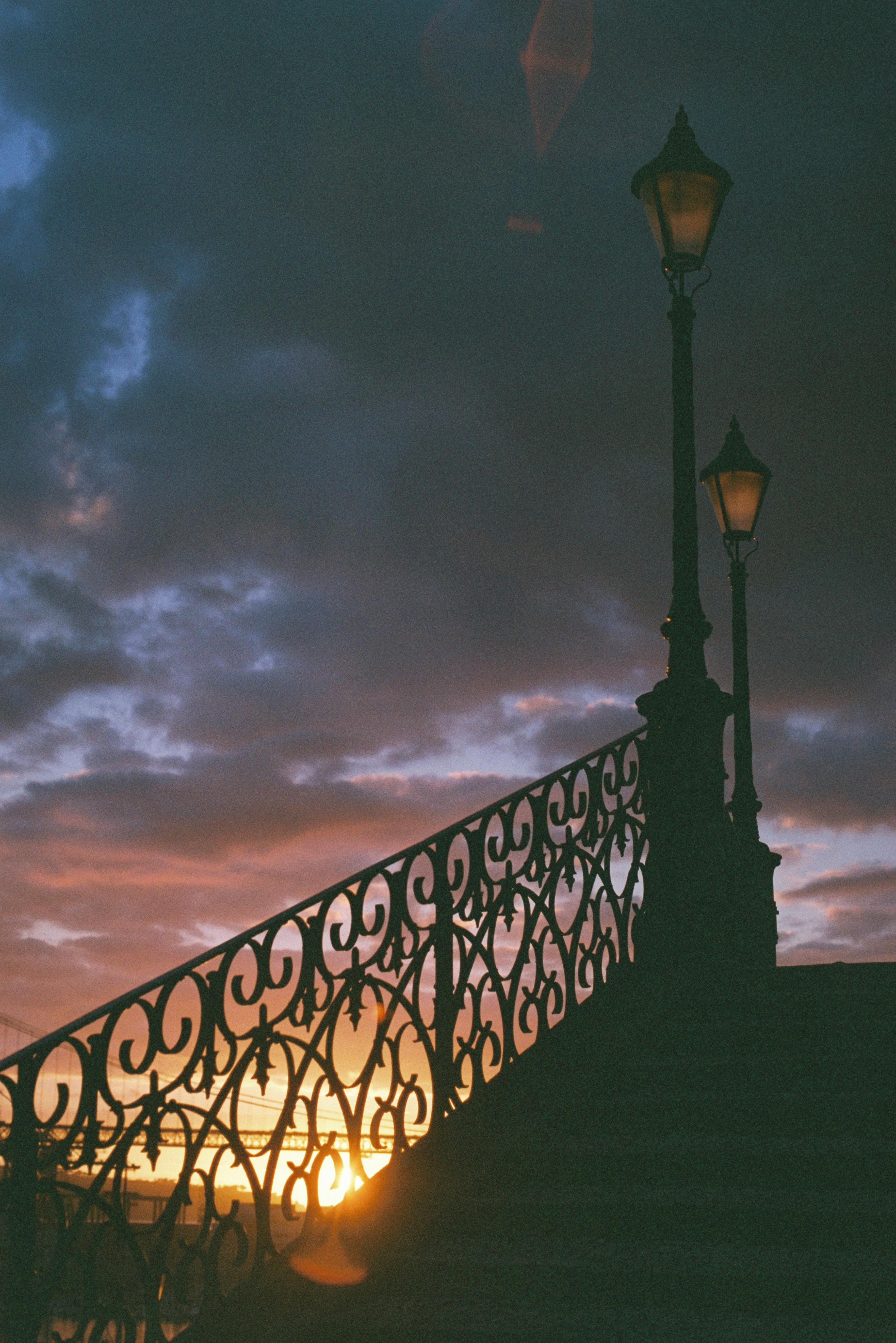 Railing and Lamps by Stairs at Dusk · Free Stock Photo