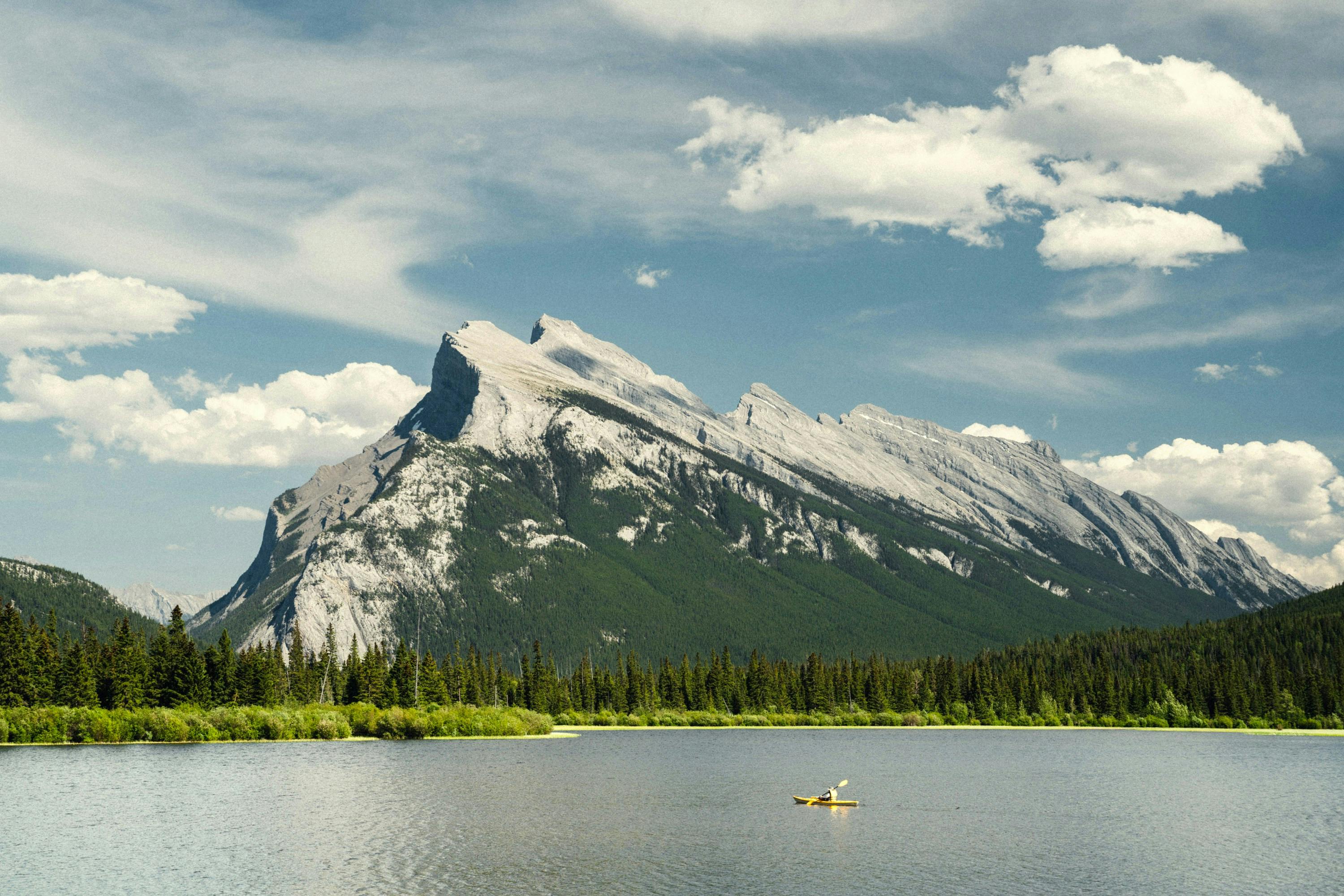 Kayak on Lake by Mount Rundle · Free Stock Photo