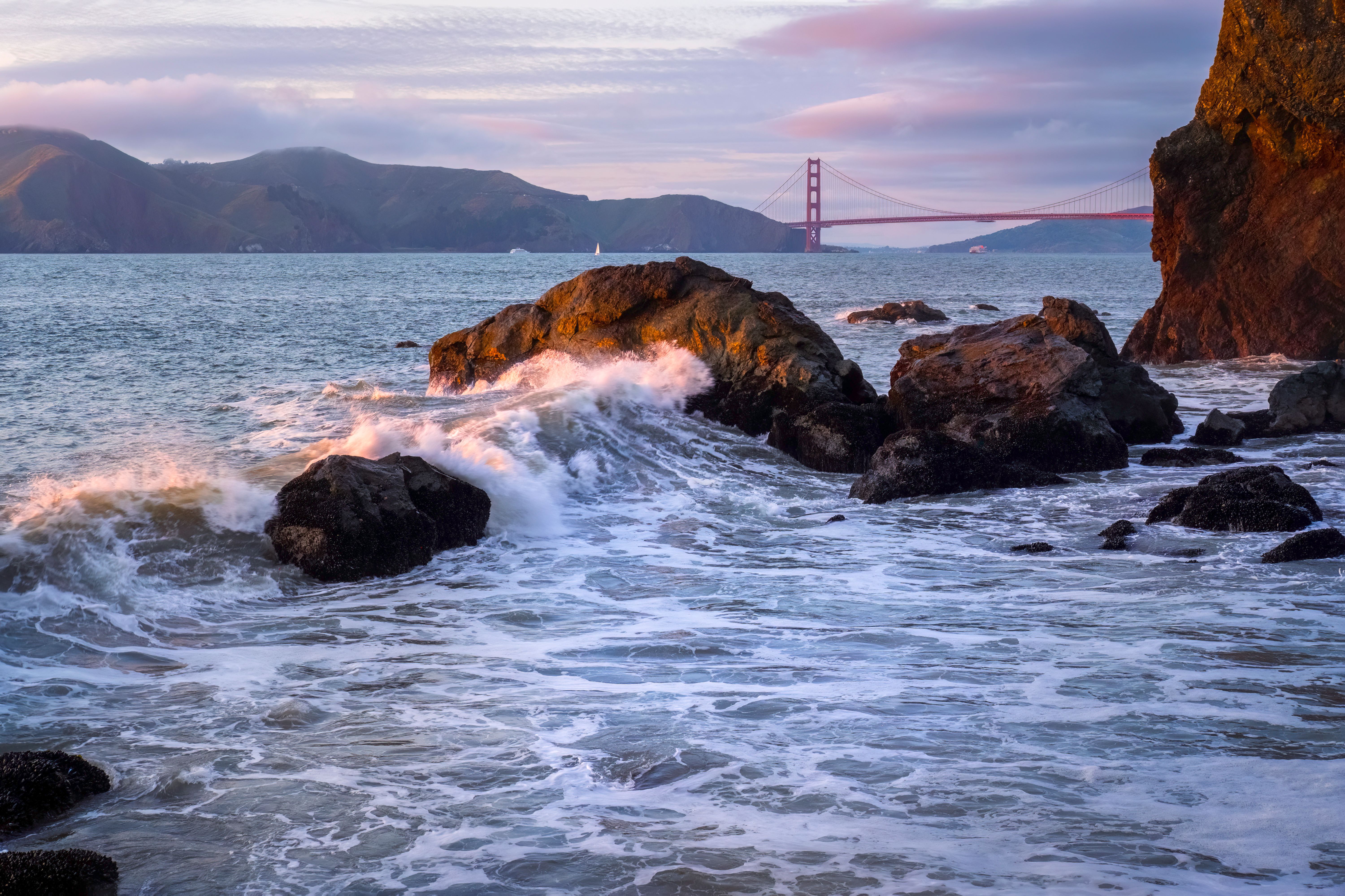 View of Waves Washing Up the Shore of the San Francisco Bay and the ...