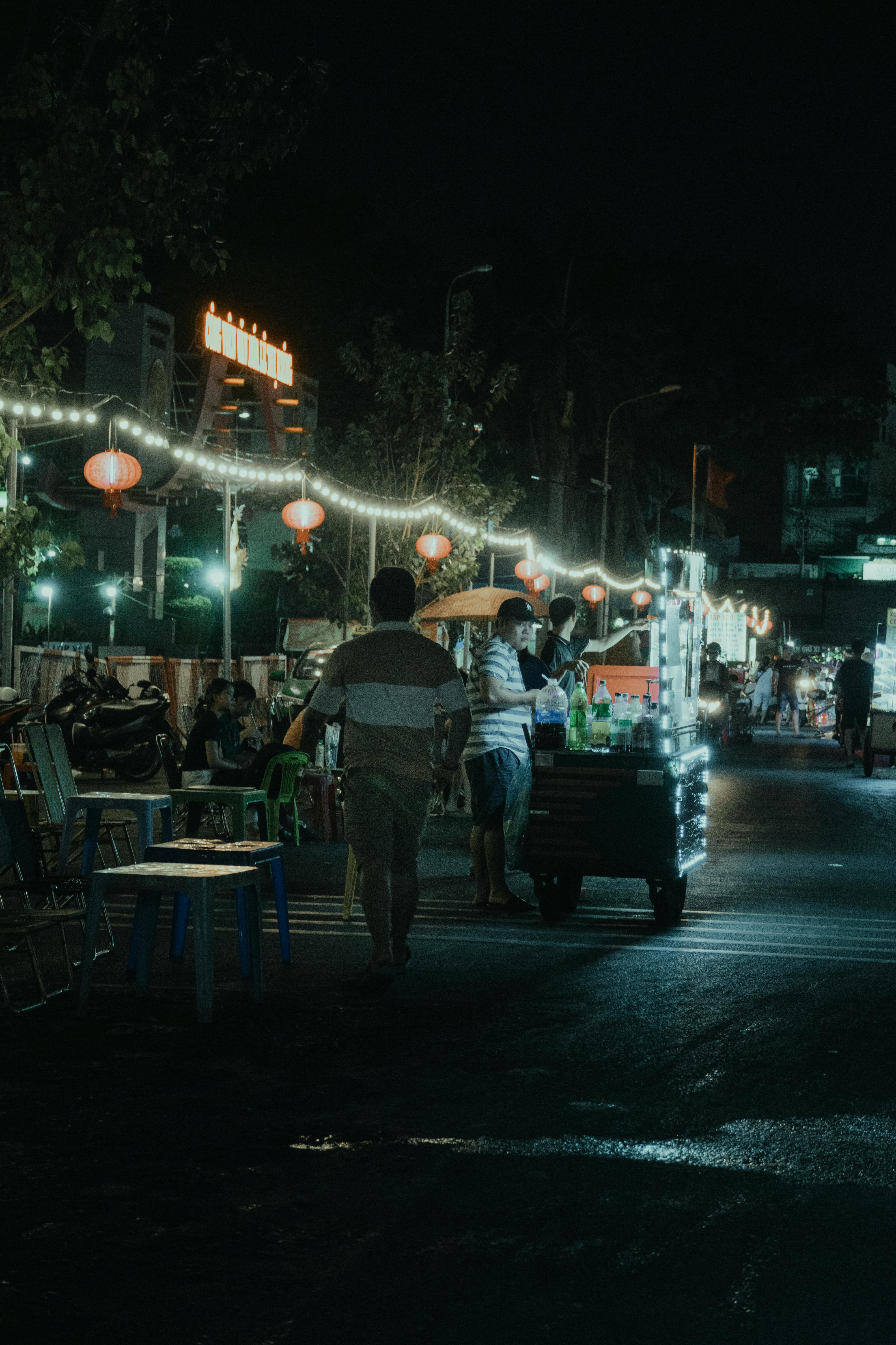 Street Food Stall at Market at Night · Free Stock Photo