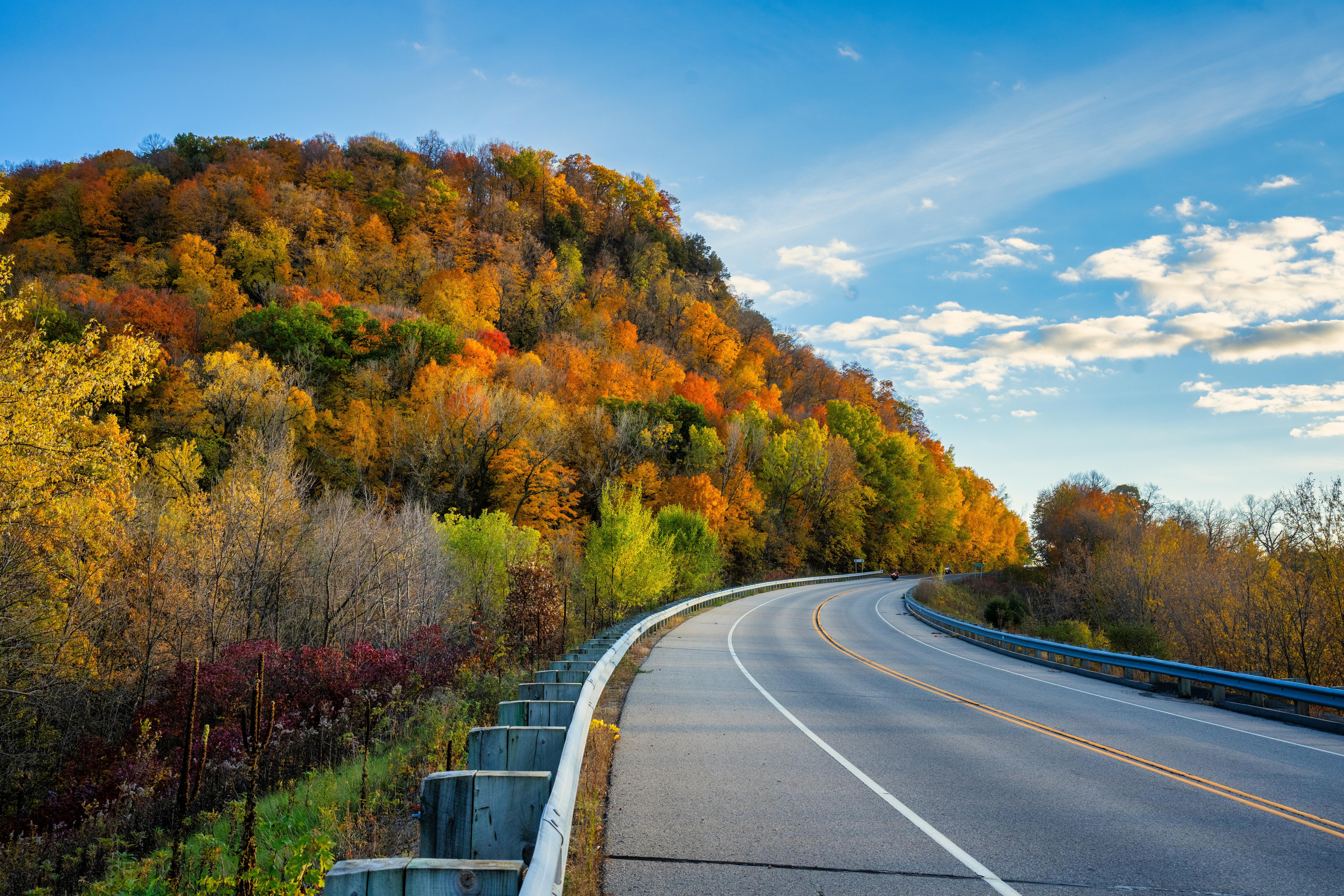 Road and Colorful Hill in Autumn · Free Stock Photo