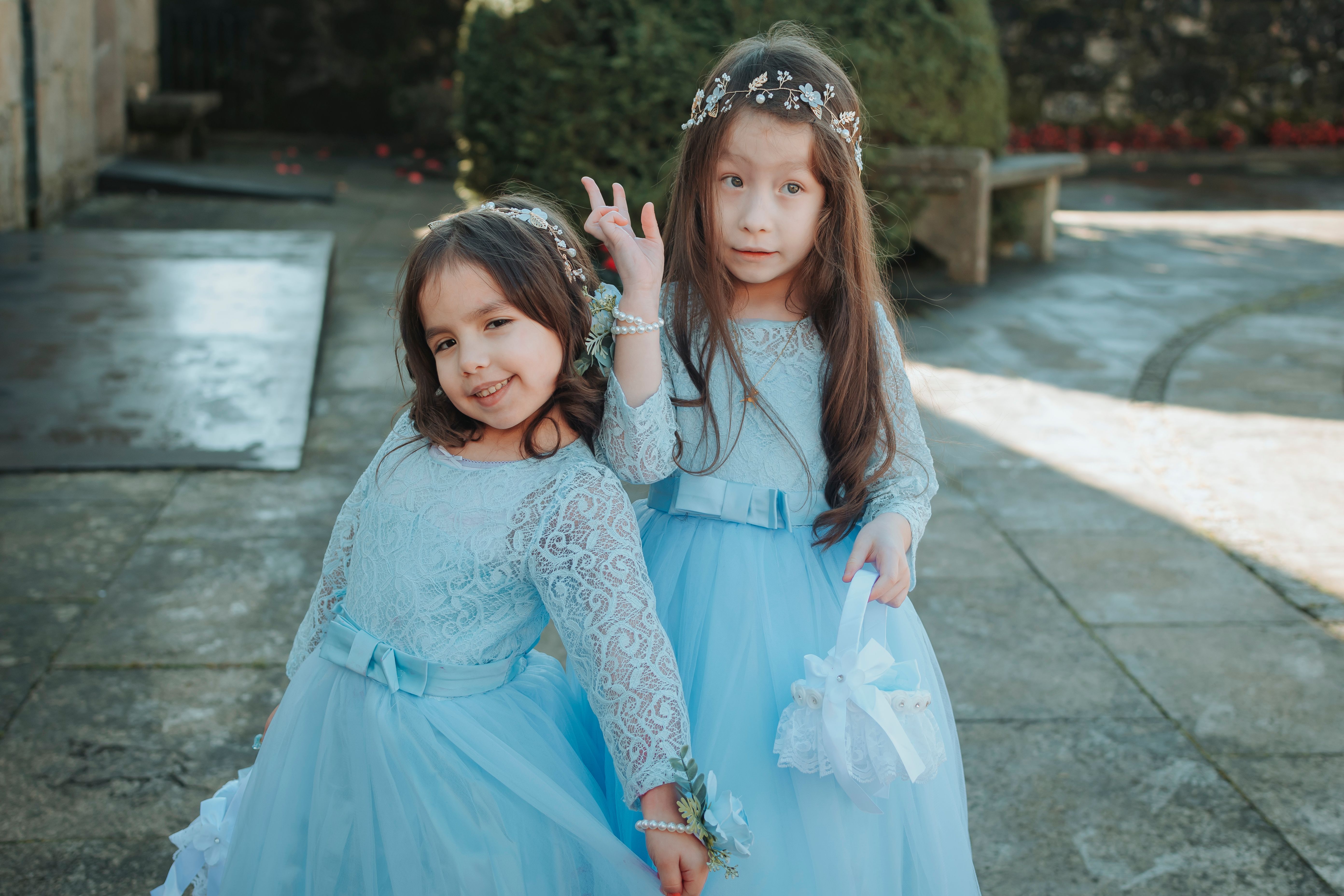 Portrait of Girls in Blue Dresses · Free Stock Photo