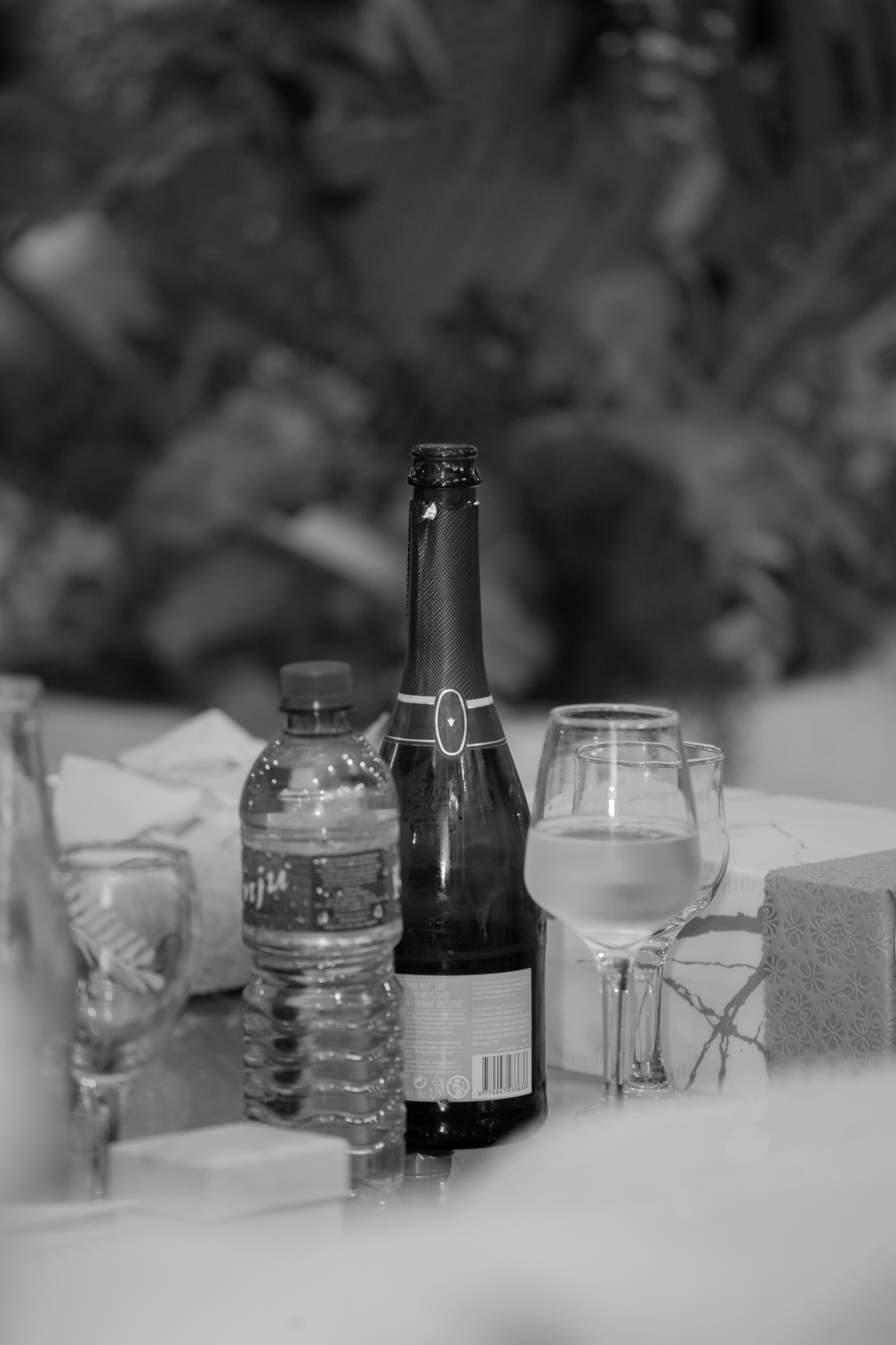 Close-up of a Bottle of Wine and Water Standing on a Table · Free Stock ...