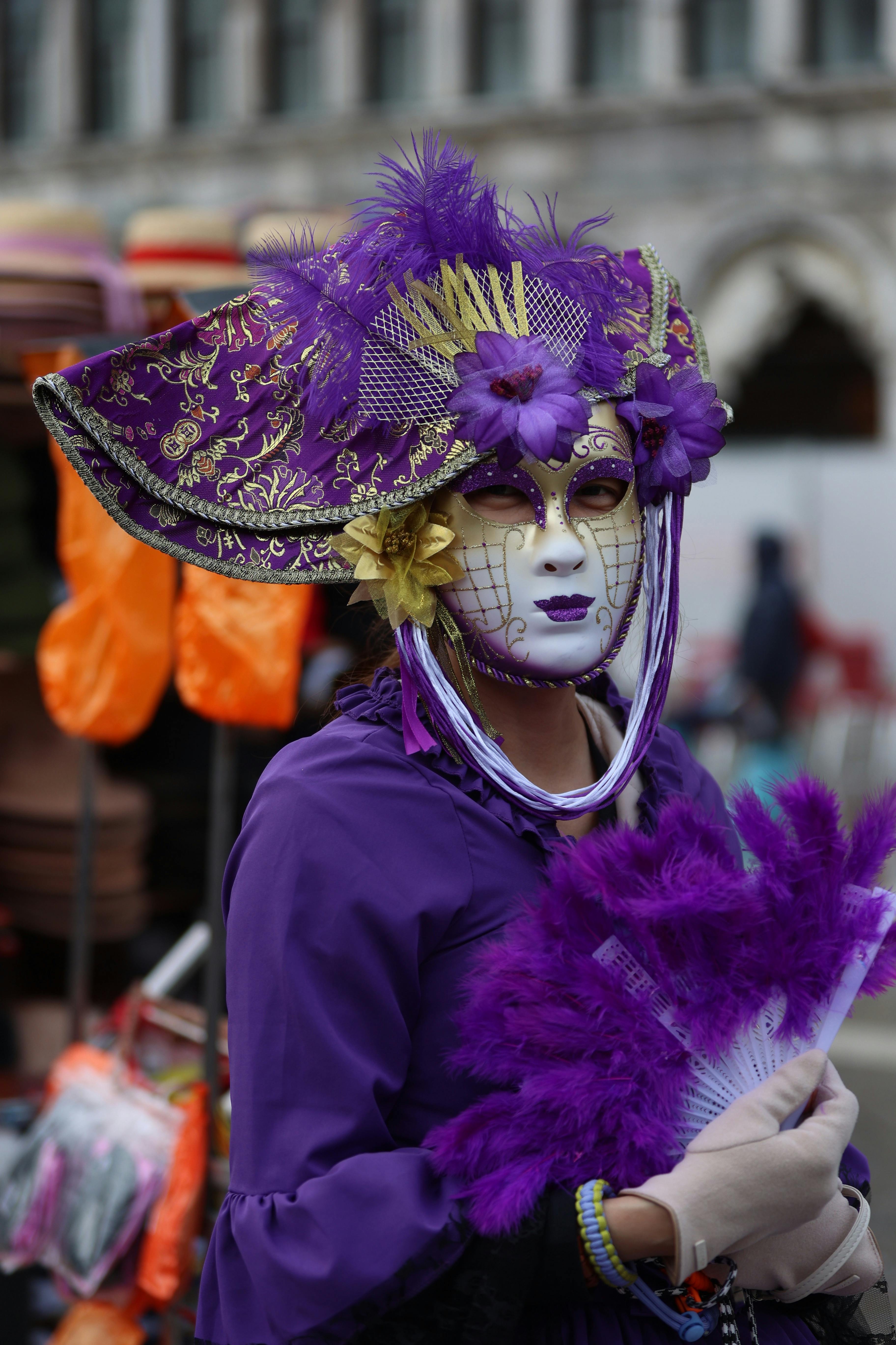 Woman in Purple, Carnival Costume with Hat · Free Stock Photo