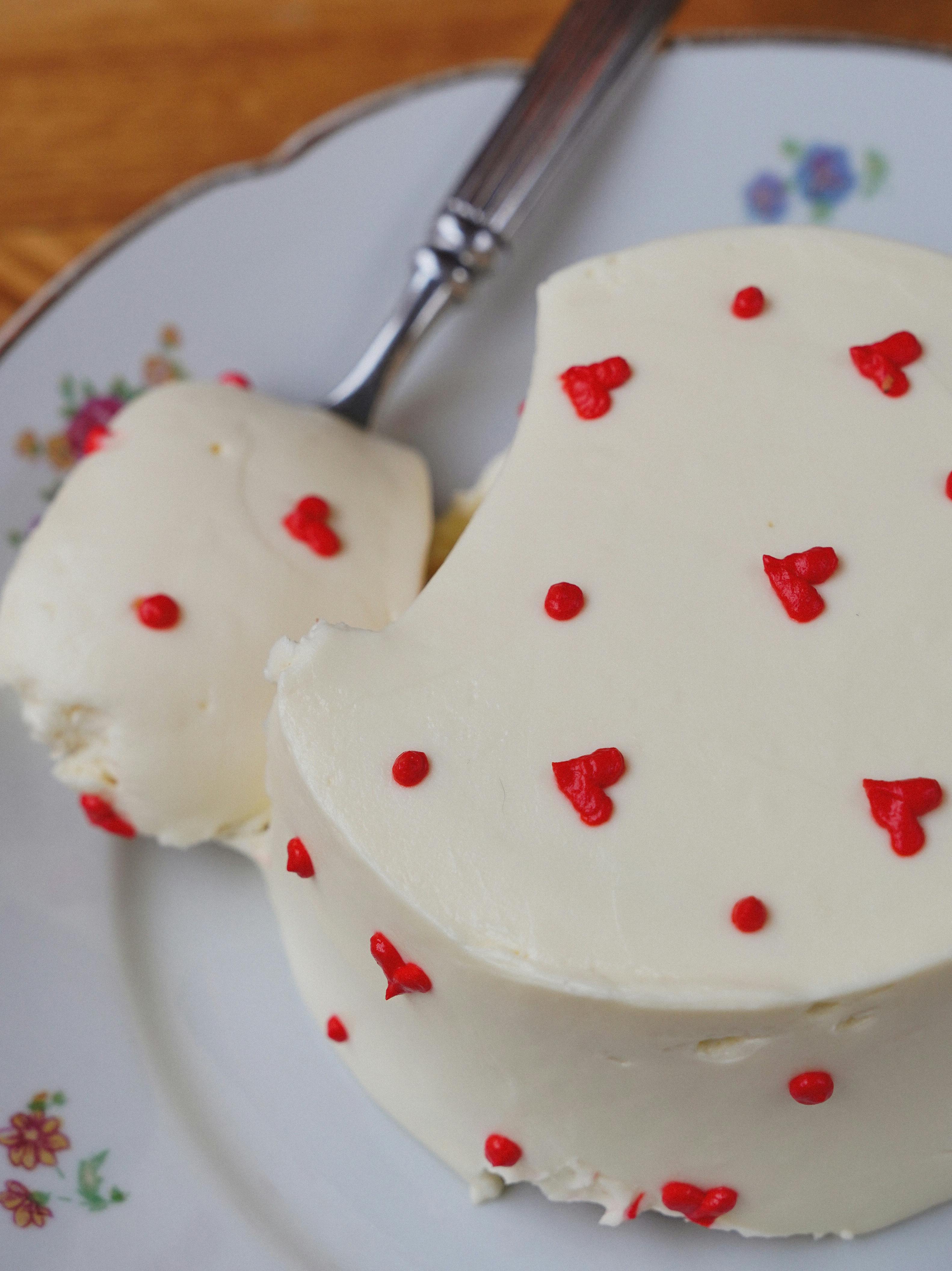 Closeup of a Panna Cotta Dessert with Red Hearts Decoration · Free ...