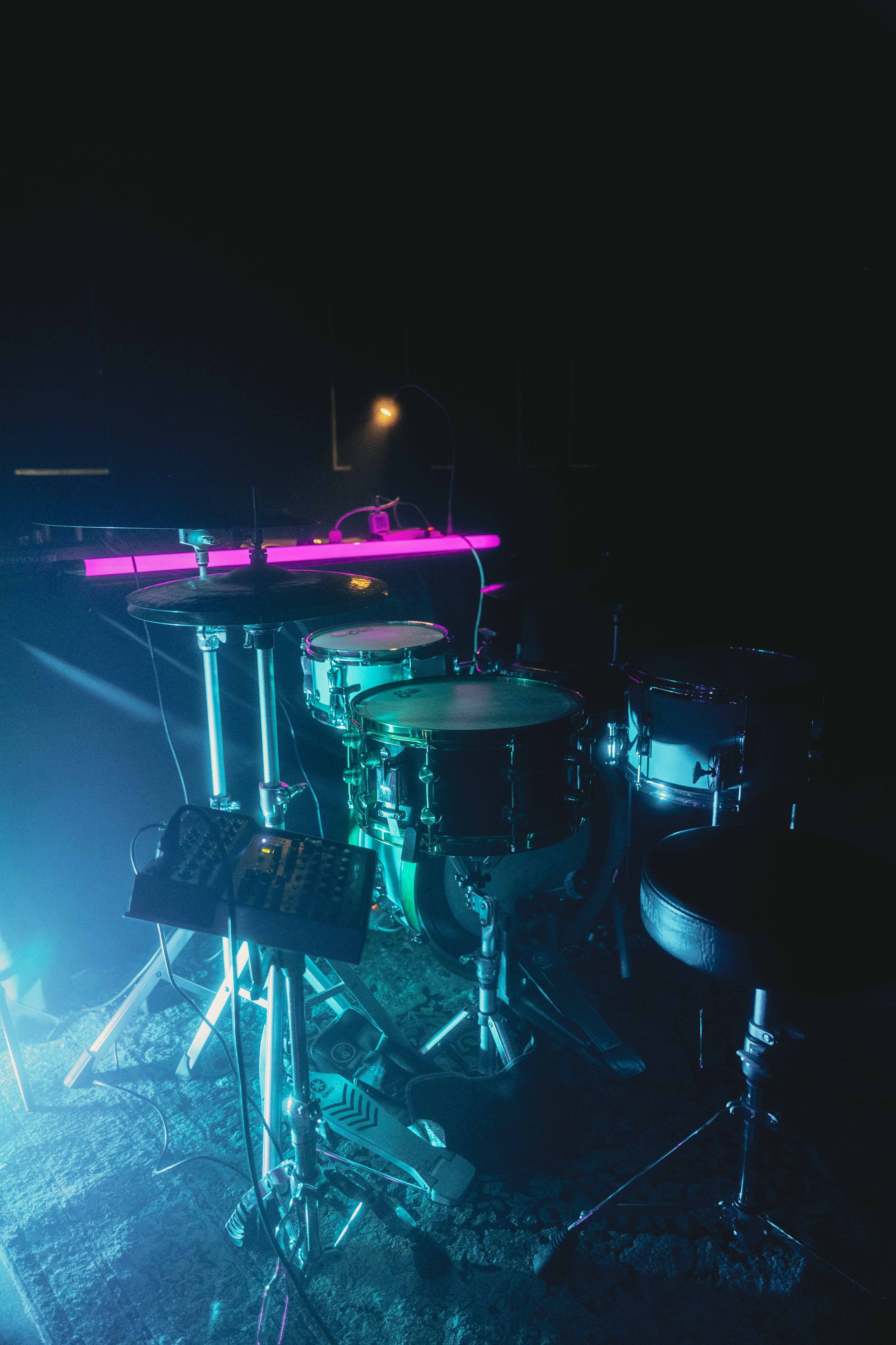Percussion on Stage in Darkness · Free Stock Photo