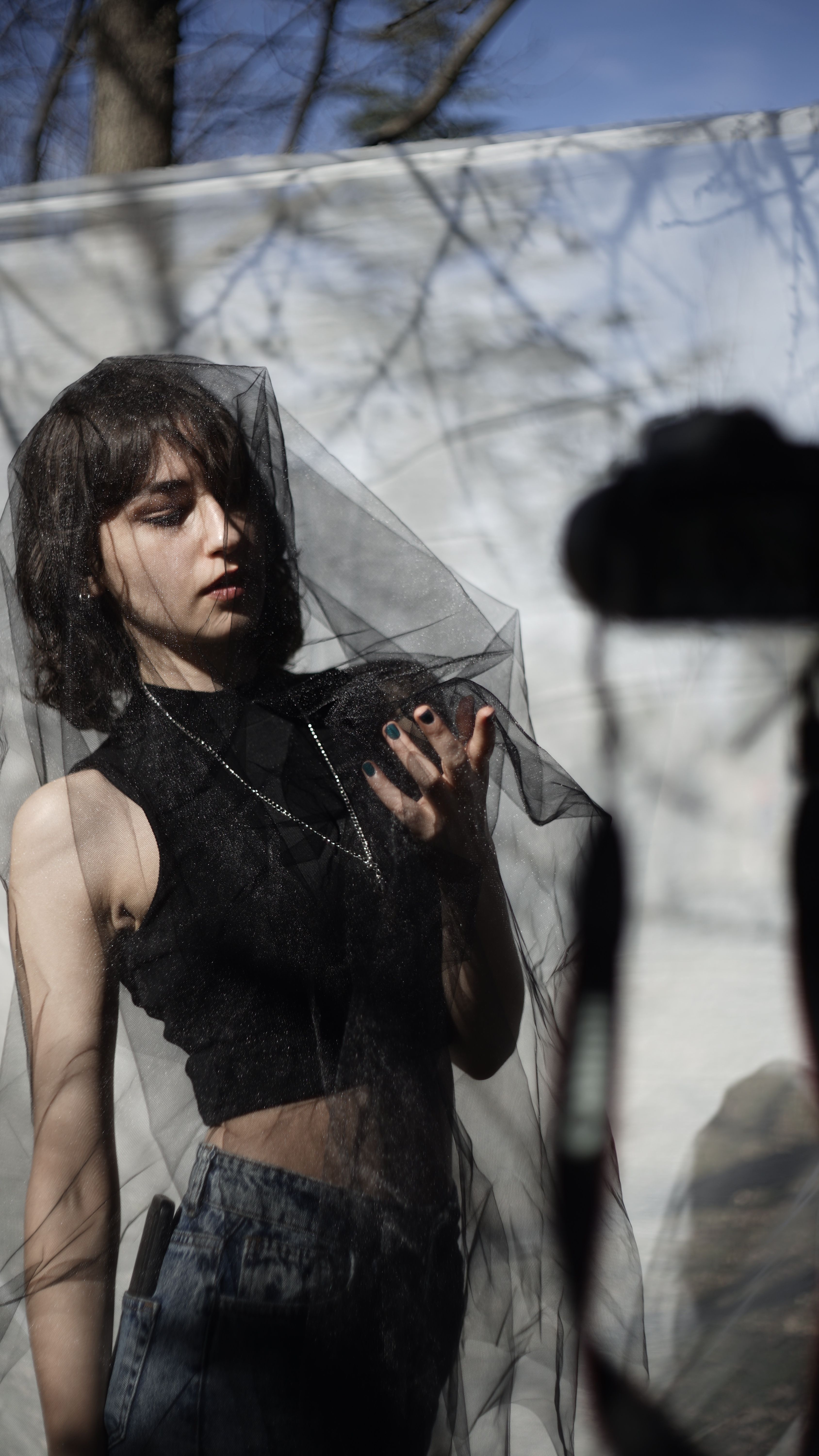 Woman in Tank Top and Jeans Wrapped in Veil · Free Stock Photo