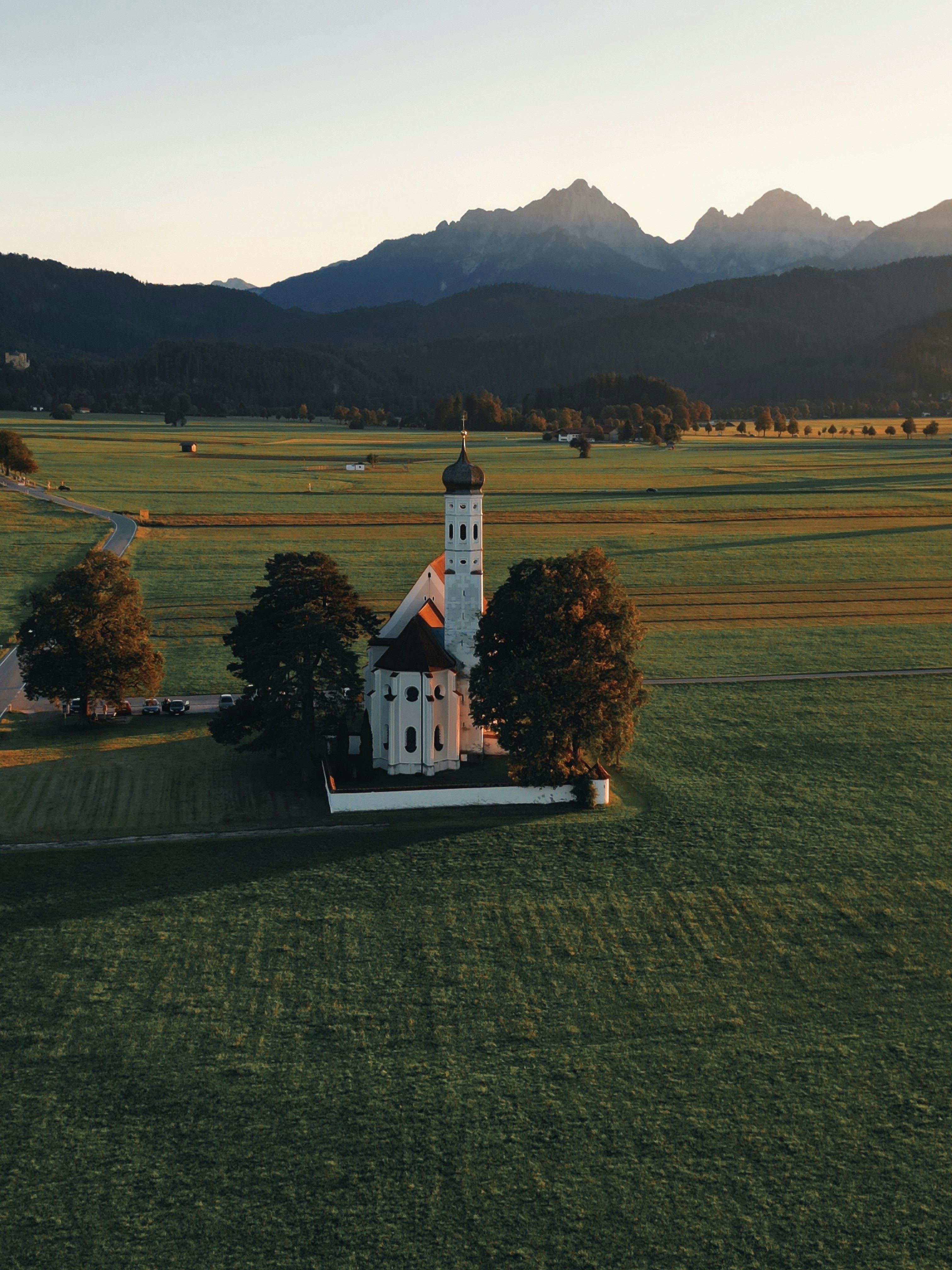 Aerial View of the St Colomans Church, Schwangau, Bavaria, Germany ...