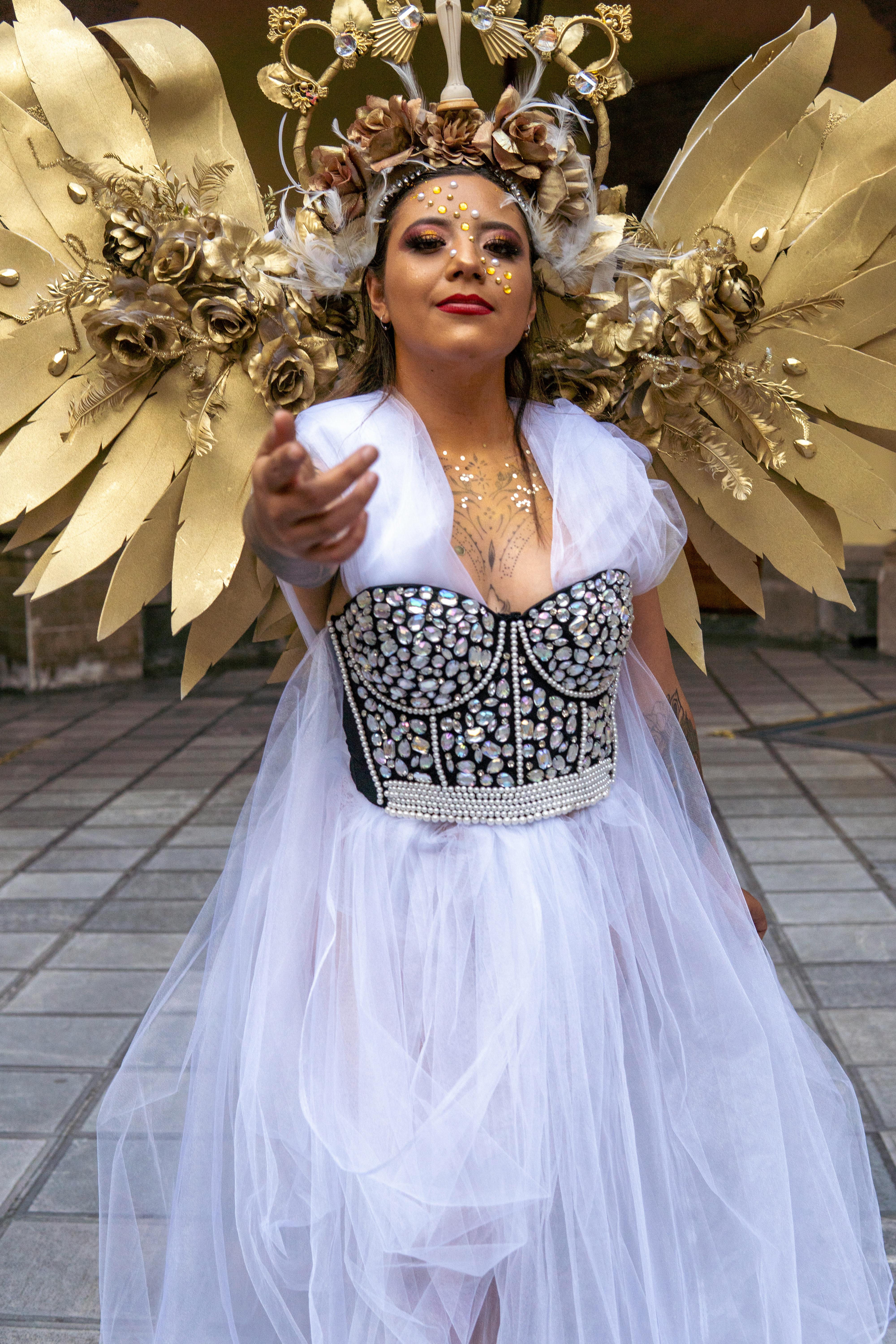 Grayscale Photo of Woman in Angel Costume · Free Stock Photo