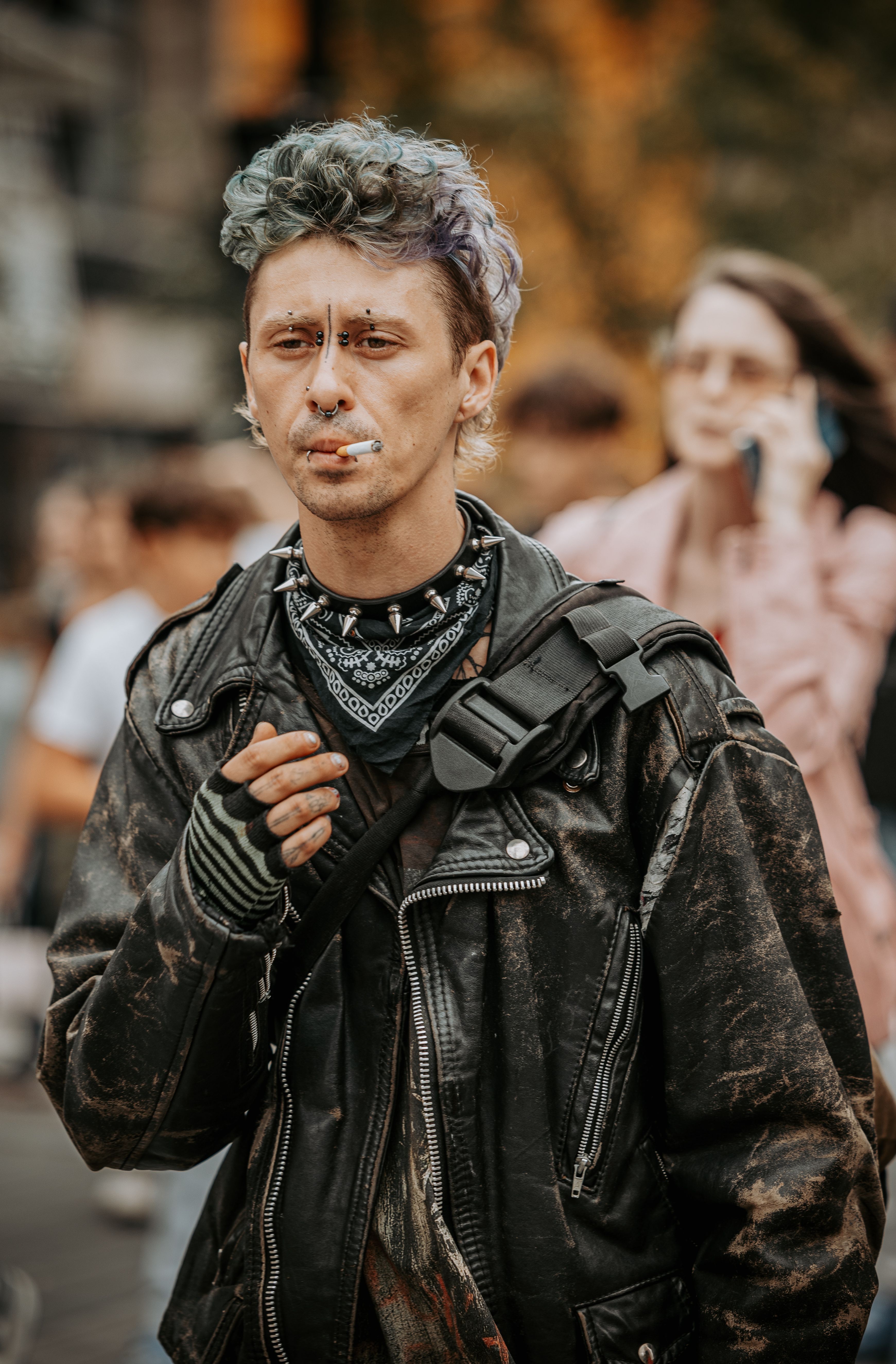 Man in Leather Jacket Smoking Cigarette · Free Stock Photo