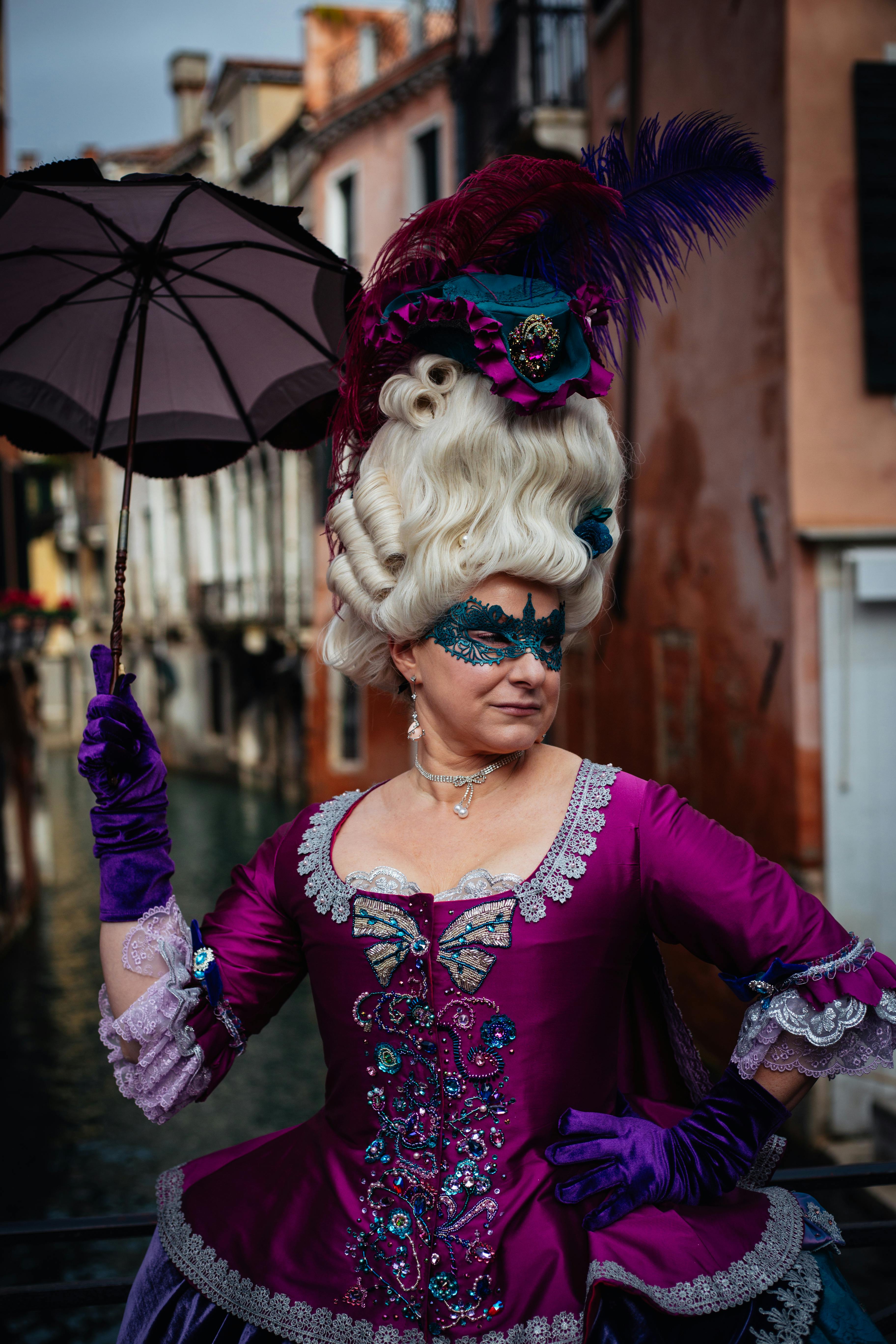 Woman in Aristocratic Dress and with Umbrella for Carnival · Free Stock Photo